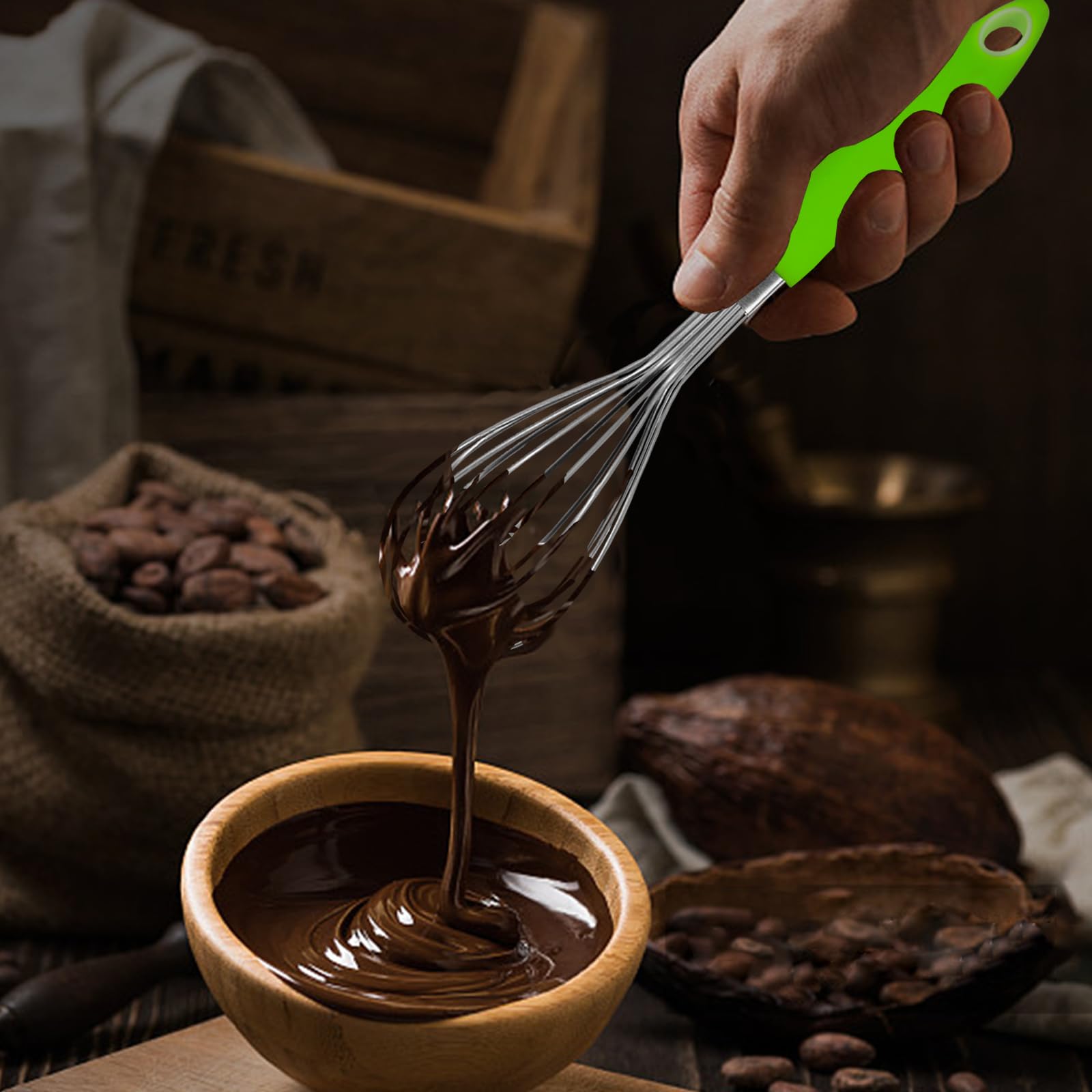 Sneosnai# Stainless Steel Manual Egg Beater For Household Kitchens, Suitable For Mixing, Patting, And Stirring, Hand Whisk, Green