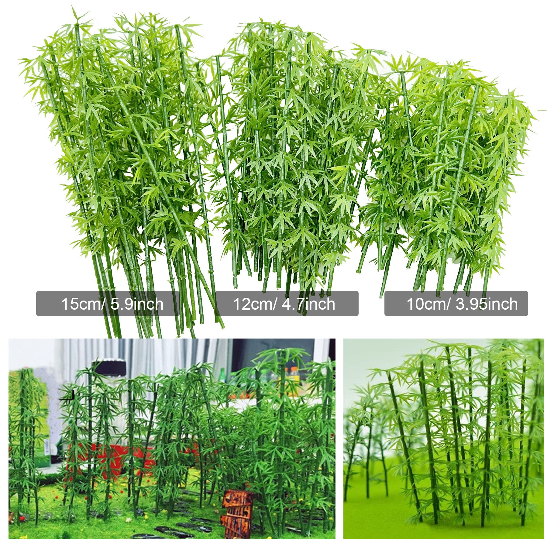 Woohome Miniature Bamboo Trees, 60 PCS Model Bamboo Trees Landscape Bamboo Tree and 2 PCS Fake Moss Rocks Decorative Moss Balls Model Artificial Plants for Home Decoration, Fairy Gardens