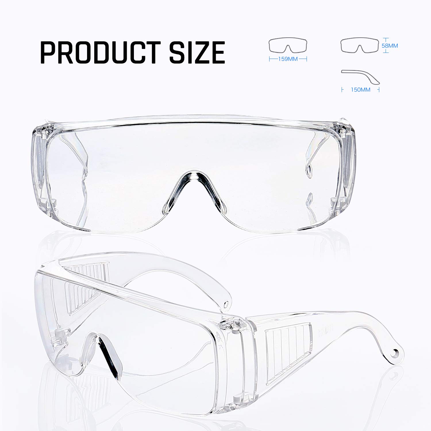WOOLIKE Safety Goggles with Anti-fog Lens Over Glasses Goggles for Nurses Protective Goggles Clear Lens FA-04 (Transparent)