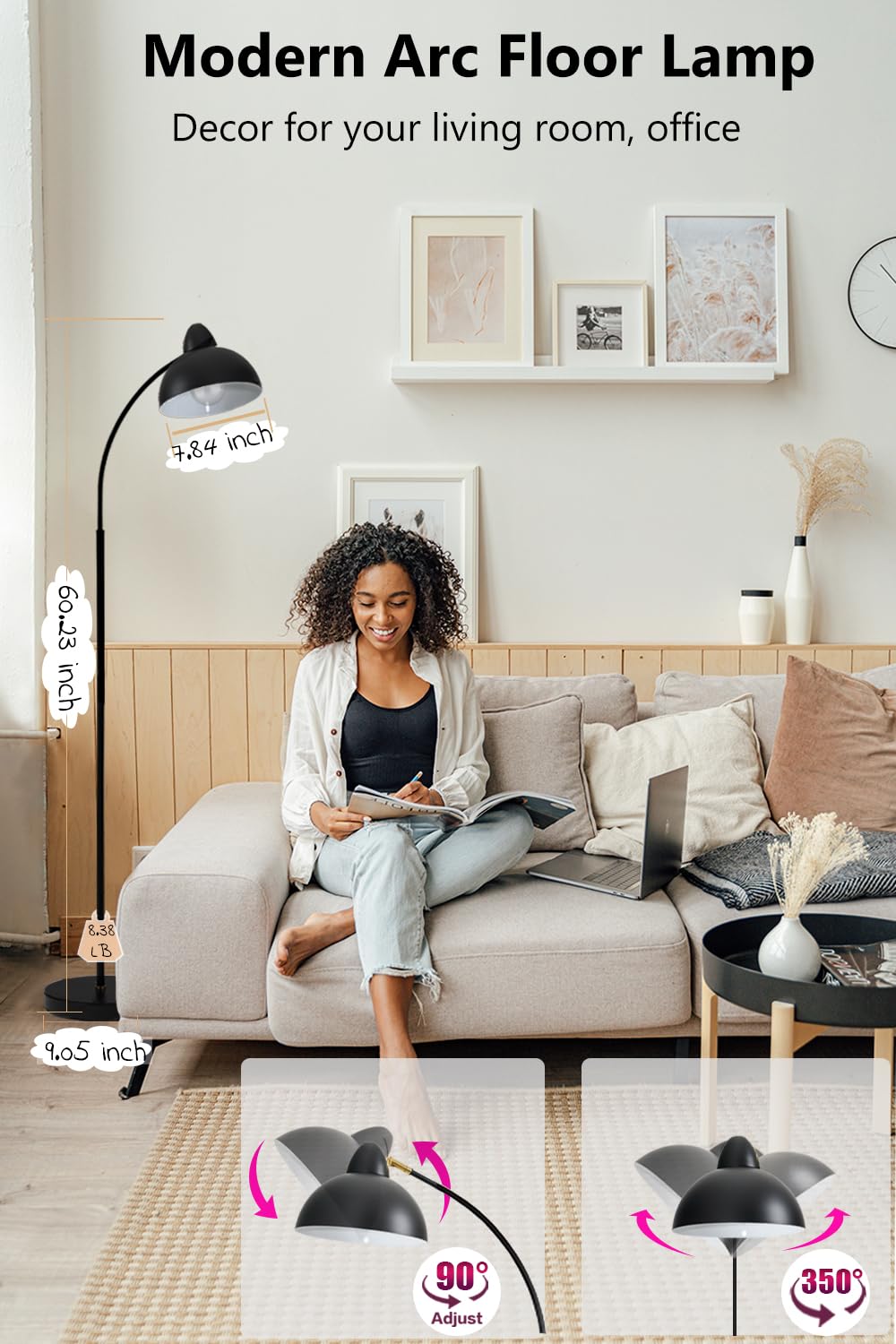 YHW Living Room Floor Lamp Smart Compatible with Alexa&Google, RGB 2700-6500k CCT Dimmable Color Changing for Bedroom Office.