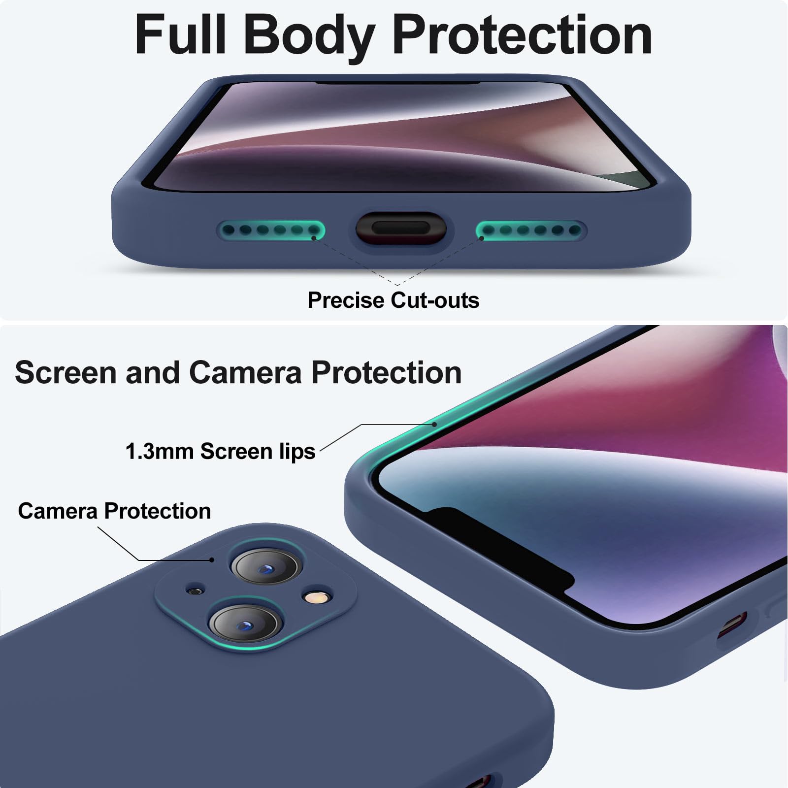 Vooii Compatible with iPhone 14 Case, Upgraded Liquid Silicone with [Full Cover Camera Protection] [Soft Anti-Scratch Microfiber Lining] Protective Phone Case for iPhone 14 6.1 inch - Navy Blue
