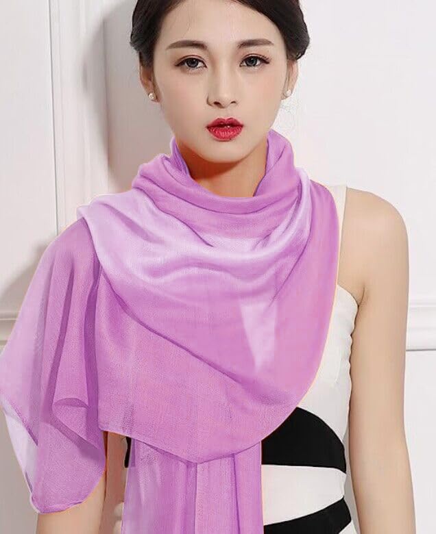 SNUG STAR Cotton Silk Scarf Elegant Soft Wraps Color Shade Scarves for Women (Gradient - Rose purple)
