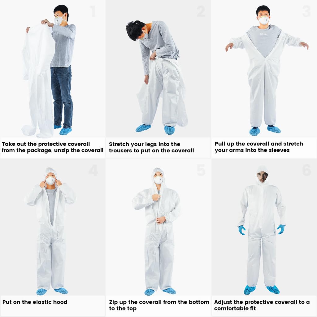 YIBER Hazmat Suits Disposable - Available in 7 sizes and 4 packaging specifications - Disposable Coveralls Suits Pressed From PPSB & PE Film
