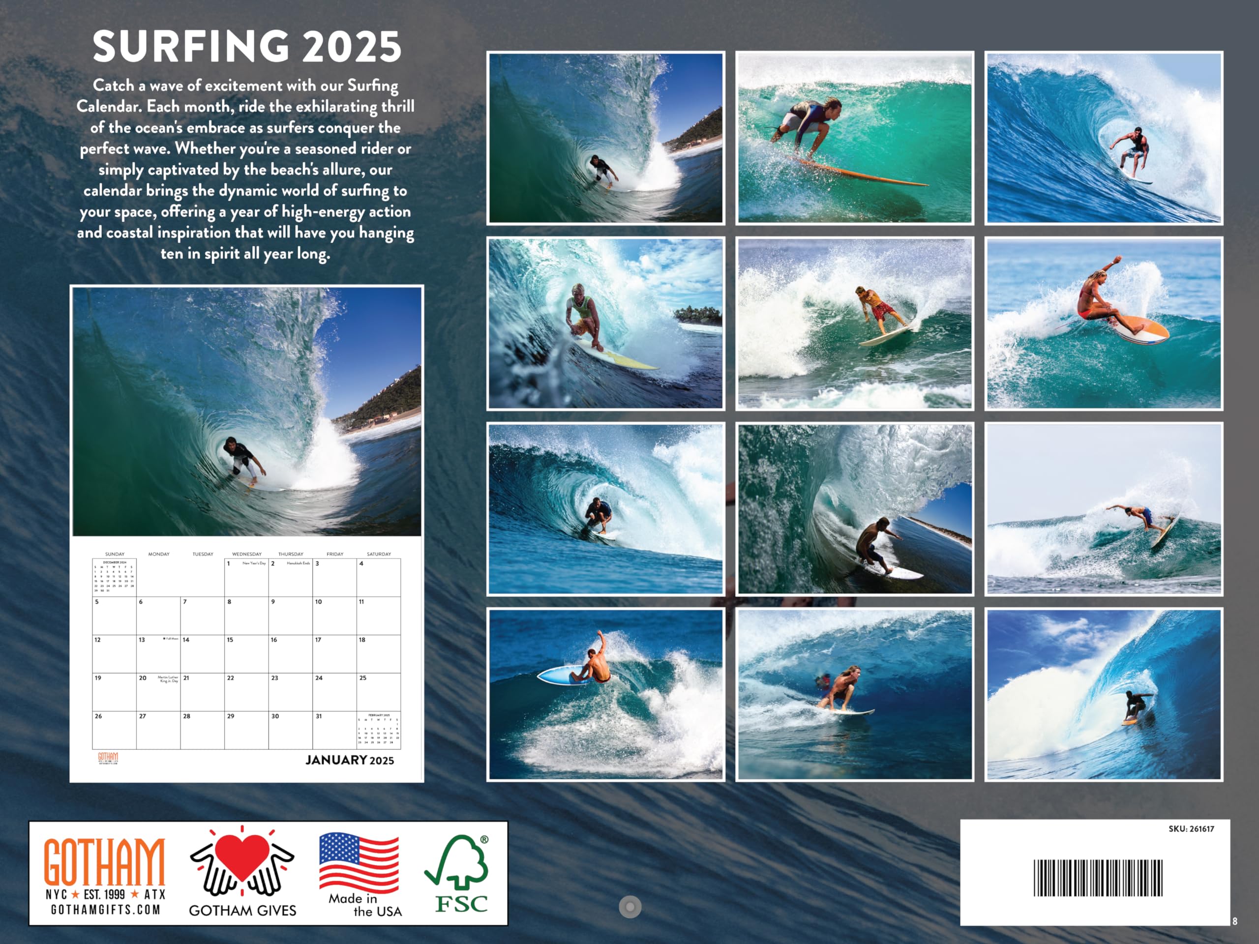 Surfing Calendar 2025 Wall Calendar Waves Monthly Wall Calender 12 Month