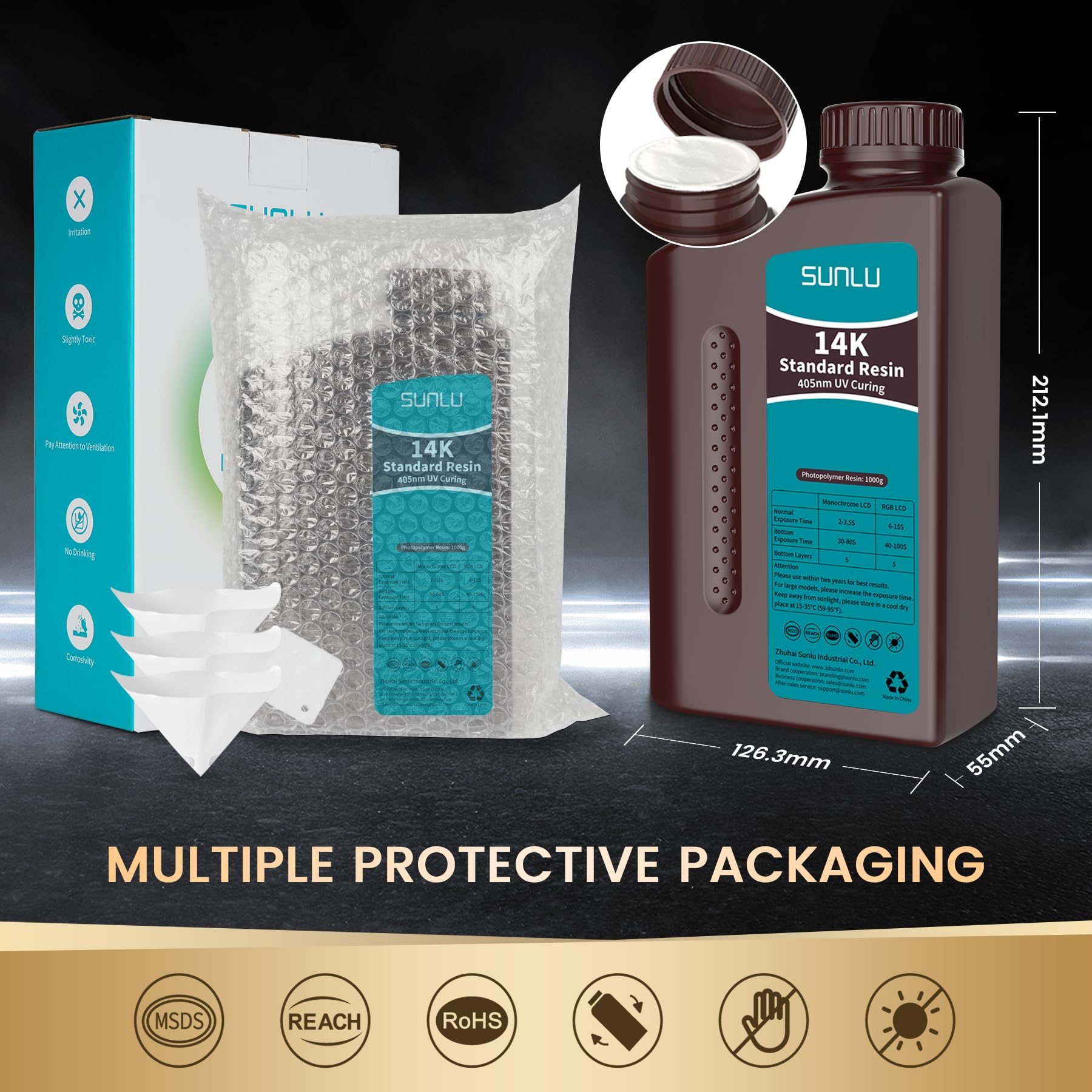 SUNLU 3D Printer Resin, 2000g Standard Photopolymer 405nm UV Curing Resin for 4K/8K LCD/DLP/SLA Resin 3D Printer, 3D Printing Liquid Fast Curing Resin, High Precision, Low Shrinkage, 2KG, Grey
