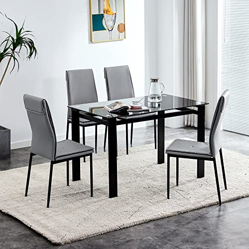 Taikonaut Dining Chairs in PU Leather, Modern Metal Chairs for Kitchen and Living Room, Modern Kitchen Chairs Without arms, Metal Legs, Set of 4, Grey