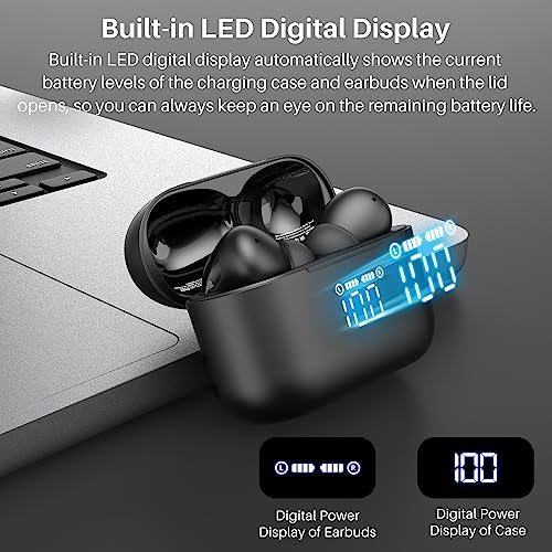 TOZO T20 Wireless Earbuds Bluetooth Headphones 48.5 Hrs Playtime, IPX8 Waterproof, Dual Mic Call Noise Cancelling with Wireless Charging Case Black