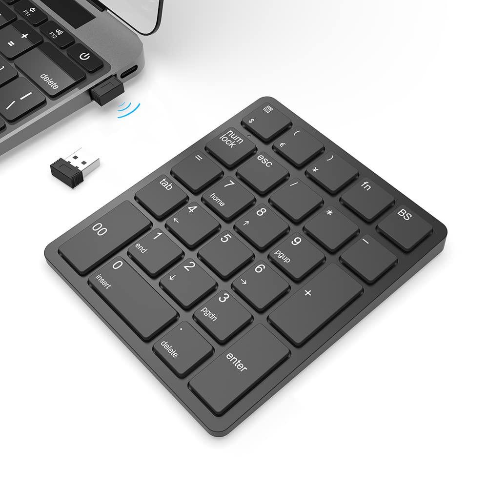 Wireless Number Pads, Numeric Keypad Numpad 26 Keys Portable 2.4 GHz Financial Accounting Number Keyboard Extensions 10 Key USB Keypad, PC, Desktop, Small Keyboard, Notebook (Black)