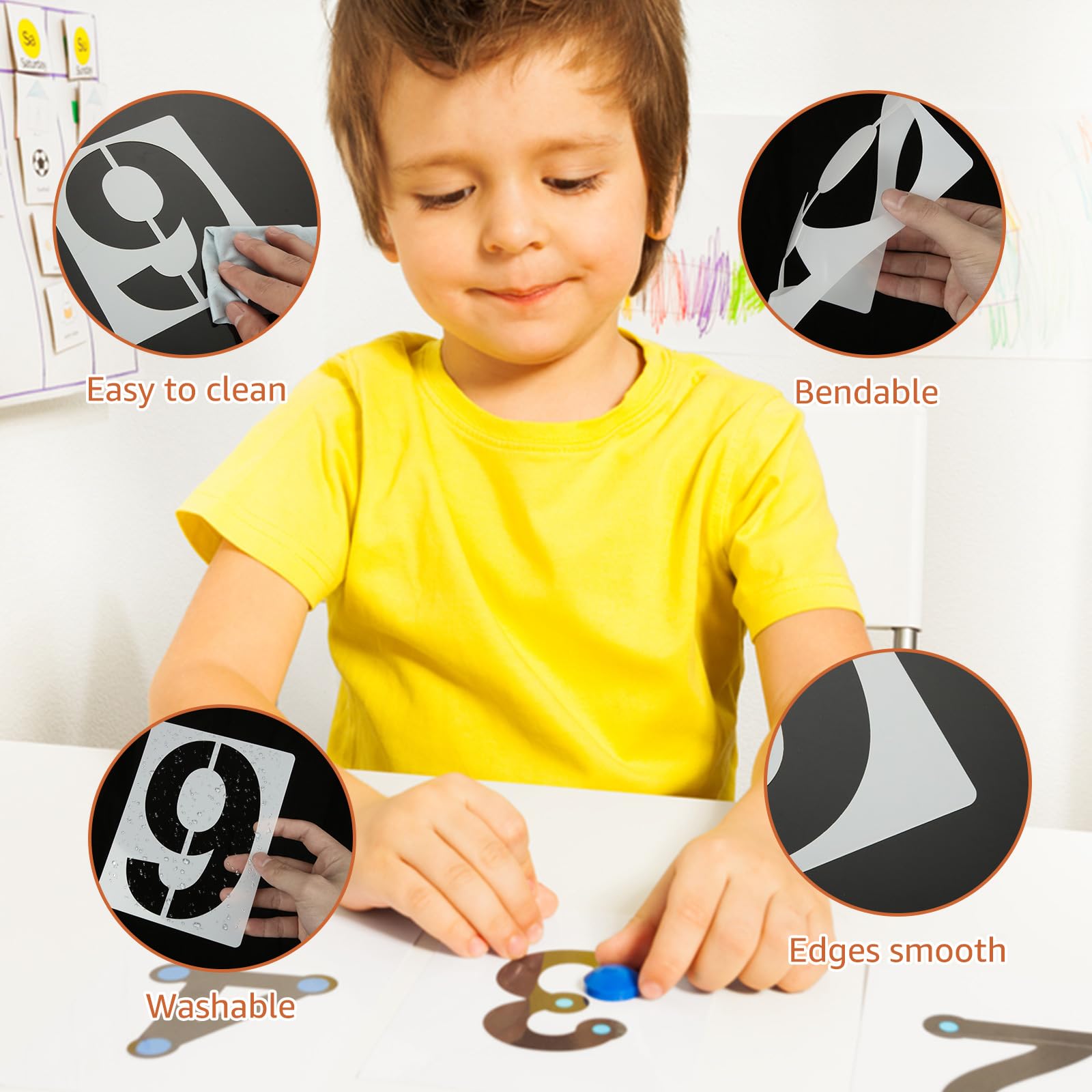 SHUESS 40 PCS 6 Inch Plastic Number Stencils Set, 0-9 Address Number Stencil Templates, Reusable Digital Painting Number Templates for Cake Stencil Number Painting Stencils Templates(with Tape)