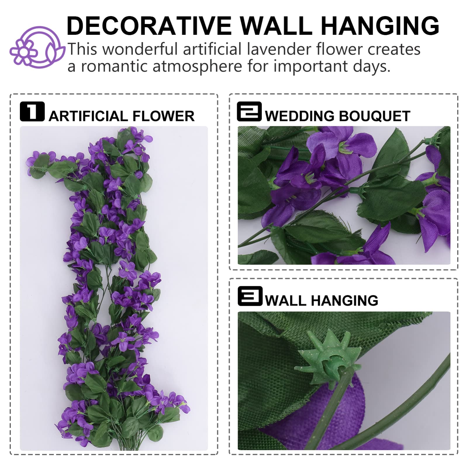 Wakauto 4petals Artificial Violet Simulation Flower Garland Hanging Ivy Vine Plants for Wedding Party Garden Home Wall Decoration (Deep Purple)