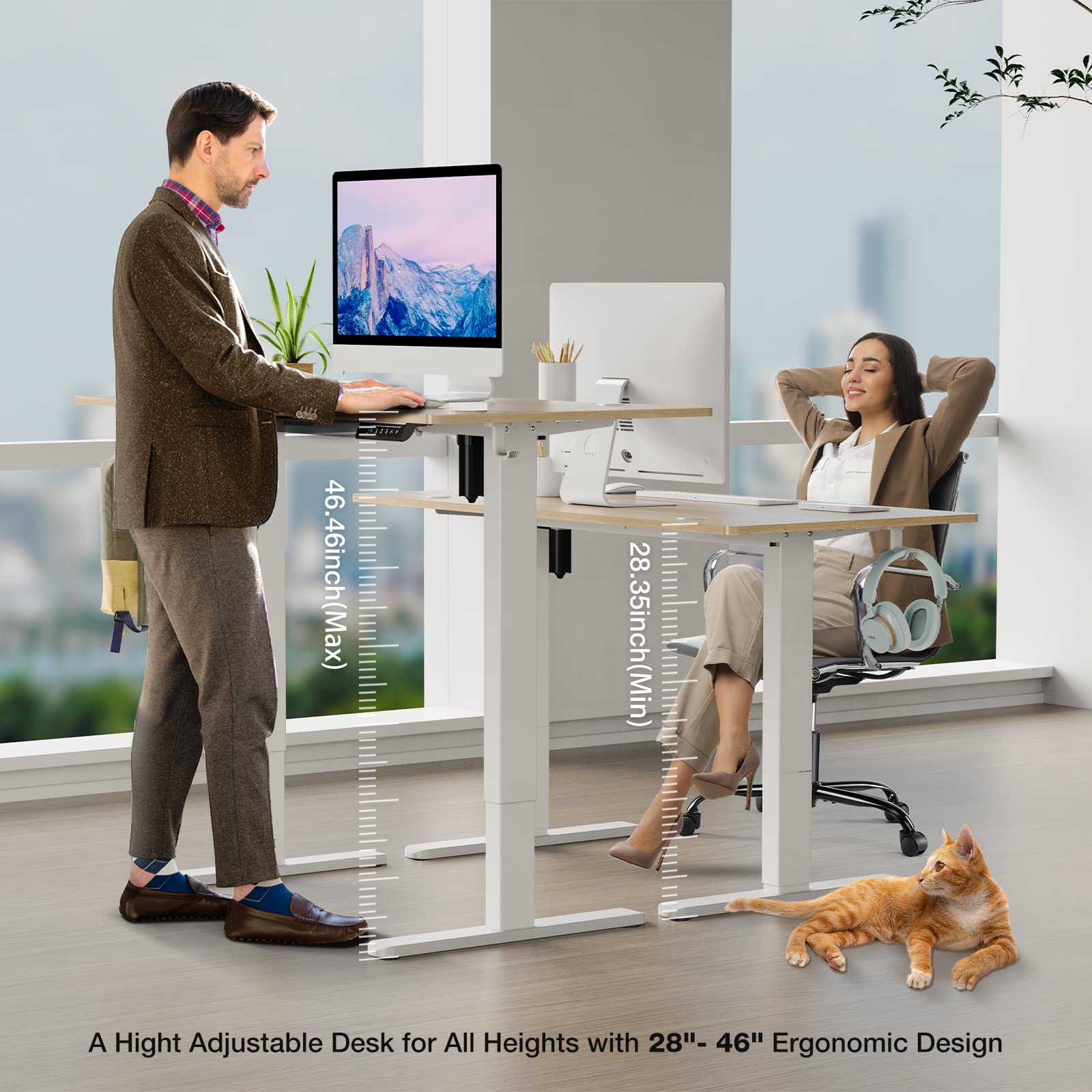 Standing Desk with Keyboard Tray, 48 x 24in Electric Height Adjustable Table with Splice Board, Ergonomic Rising Computer Workstation for Home Office Study with Memory Controller/Headphone Hook, Black