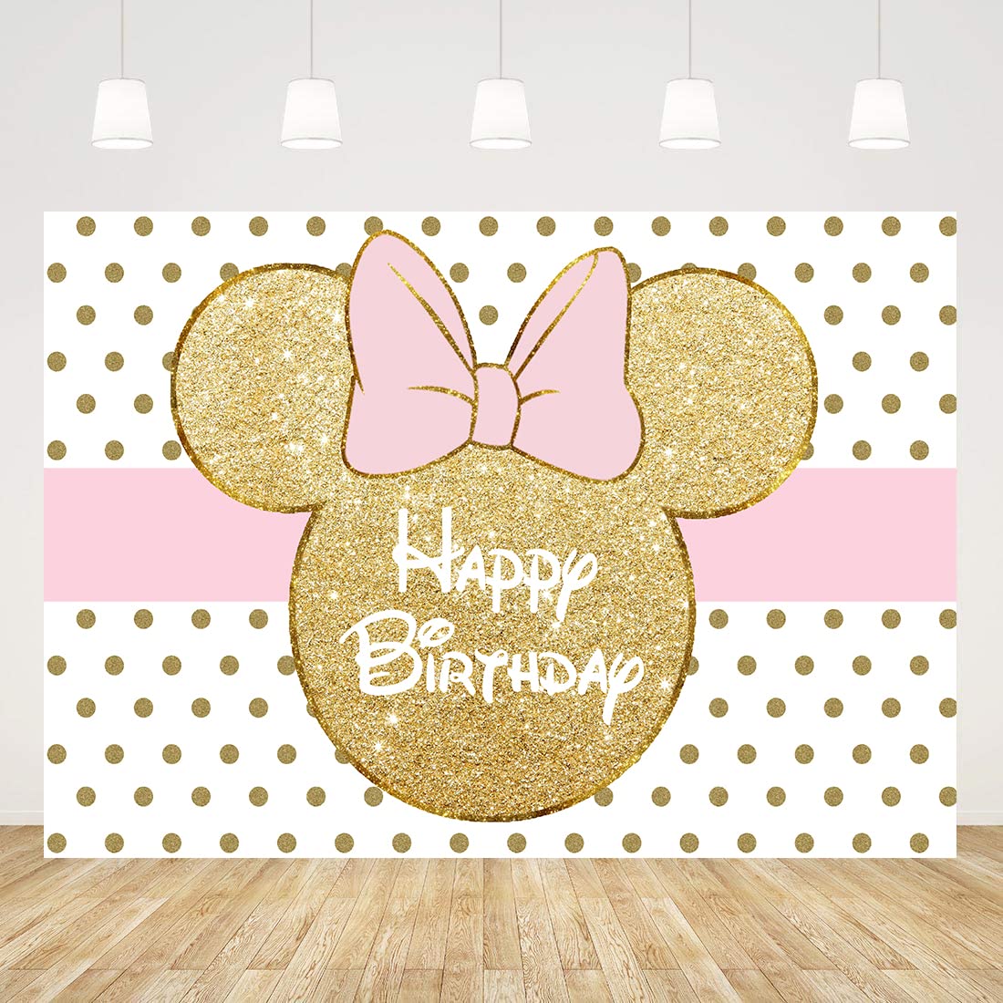 Withu Gold Mouse Backdrop Polka Dot Cartoon Pink Themed Princess Girl Birthday Party Baby Shower Newborn Photography Background Studio Props Banner 7x5ft
