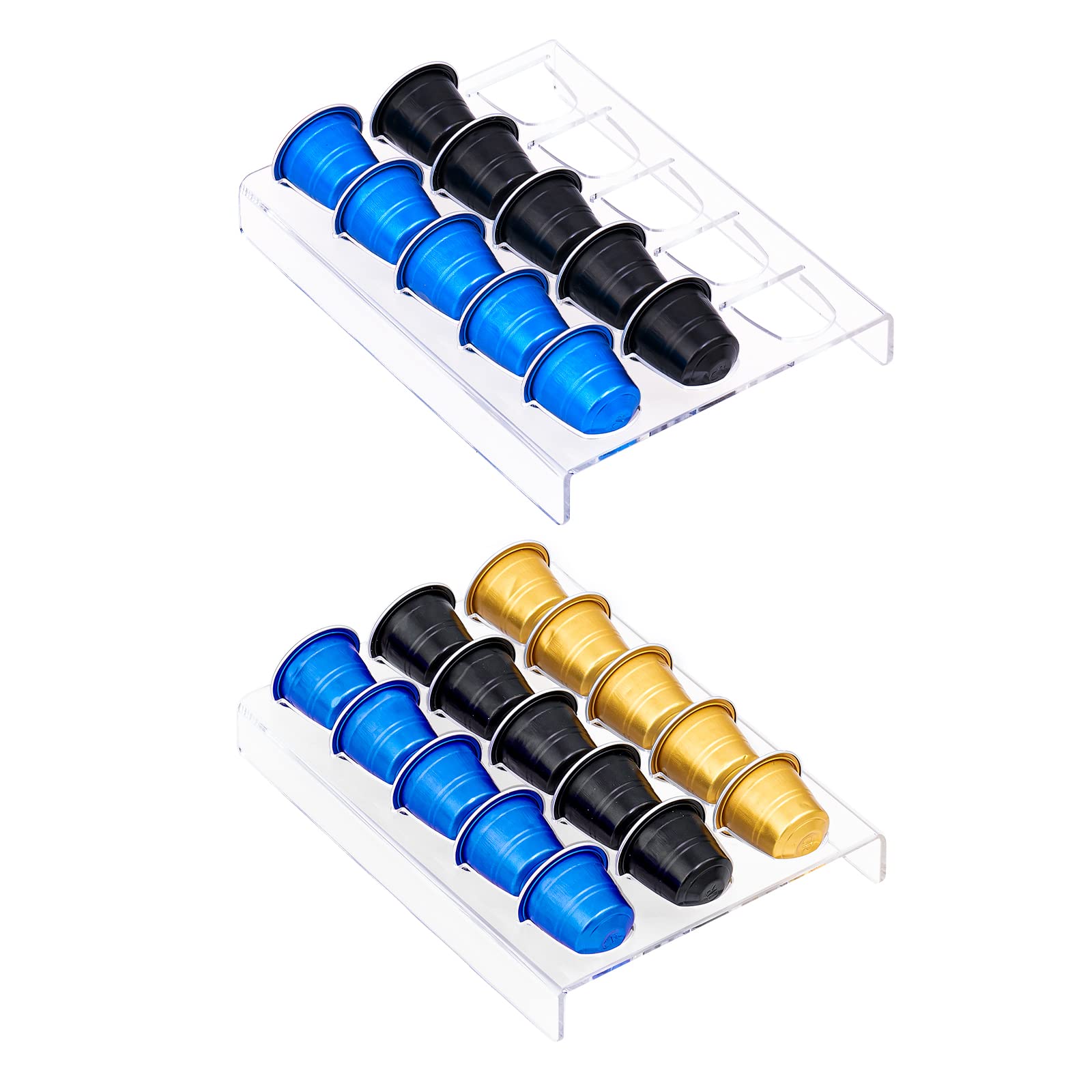 Sumerflos 2 Pack Acrylic Clear Coffee Pod Holder Organizer Tray, Coffee Pod Organizer for 15 OriginalLine Pods, Countertop or In Drawer Storage for Office, Home or Kitchen - 30 Pods