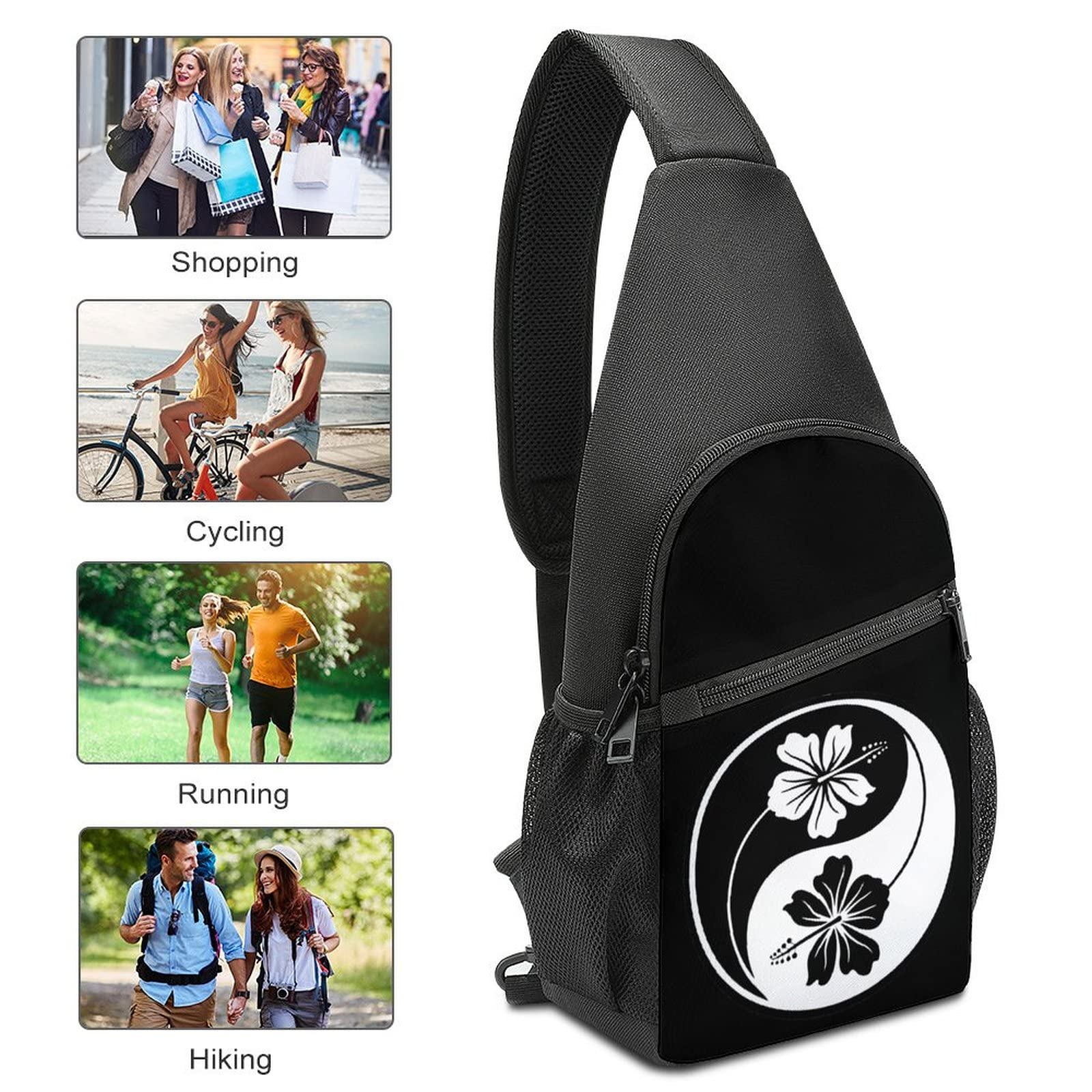 Yin Yang Hibiscus Crossbody Shoulder Bag Sling Backpack Travel Hiking Daypack Casual Chest Pack For Women Man One Size