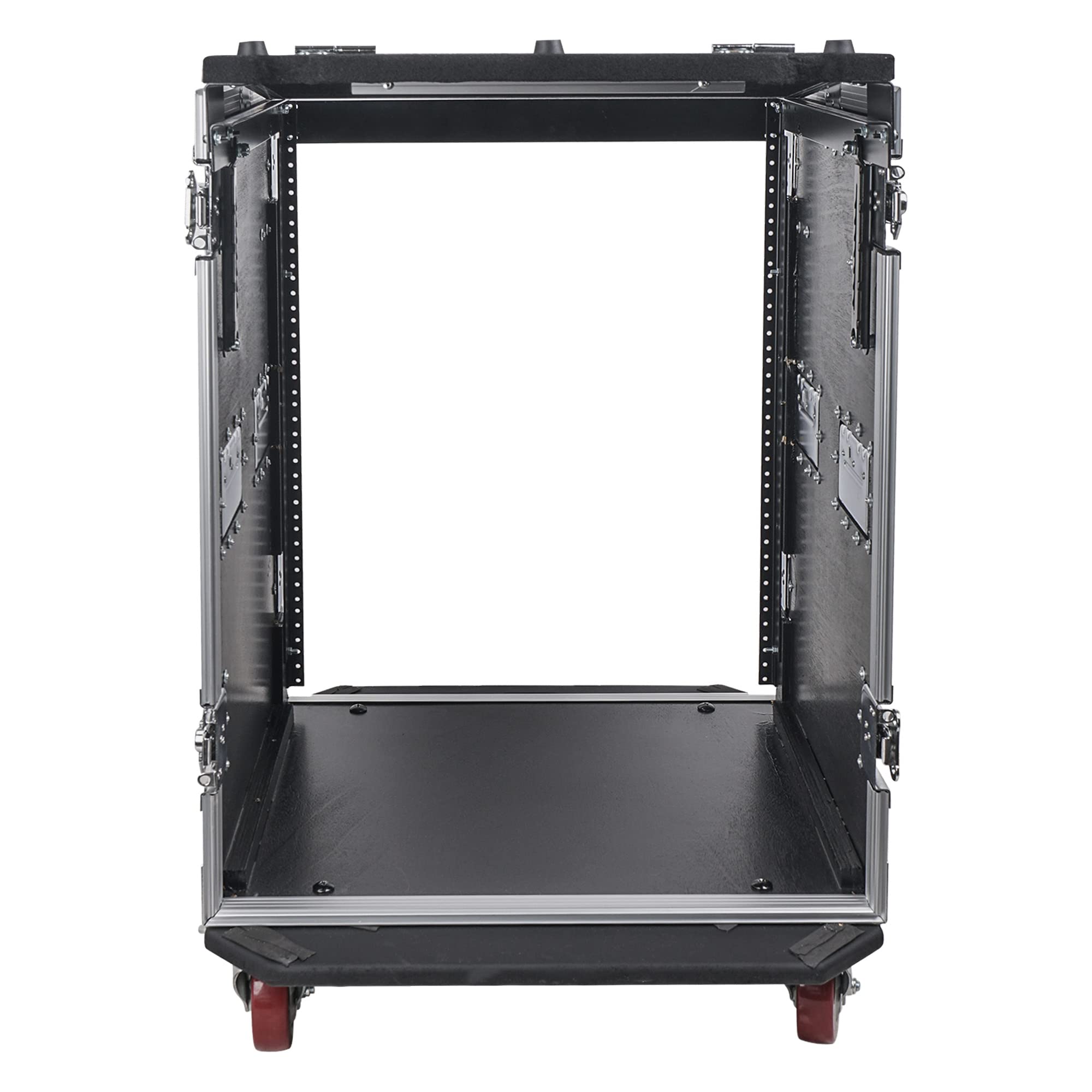 Sound Town 14U PA DJ Rack/Road ATA Case with 11U Slant Mixer Top, 20ββ Rackable Depth, 2 DJ Work Tables and Casters, 14-Space Size, Pro Tour Grade (STMR-14UWT2)