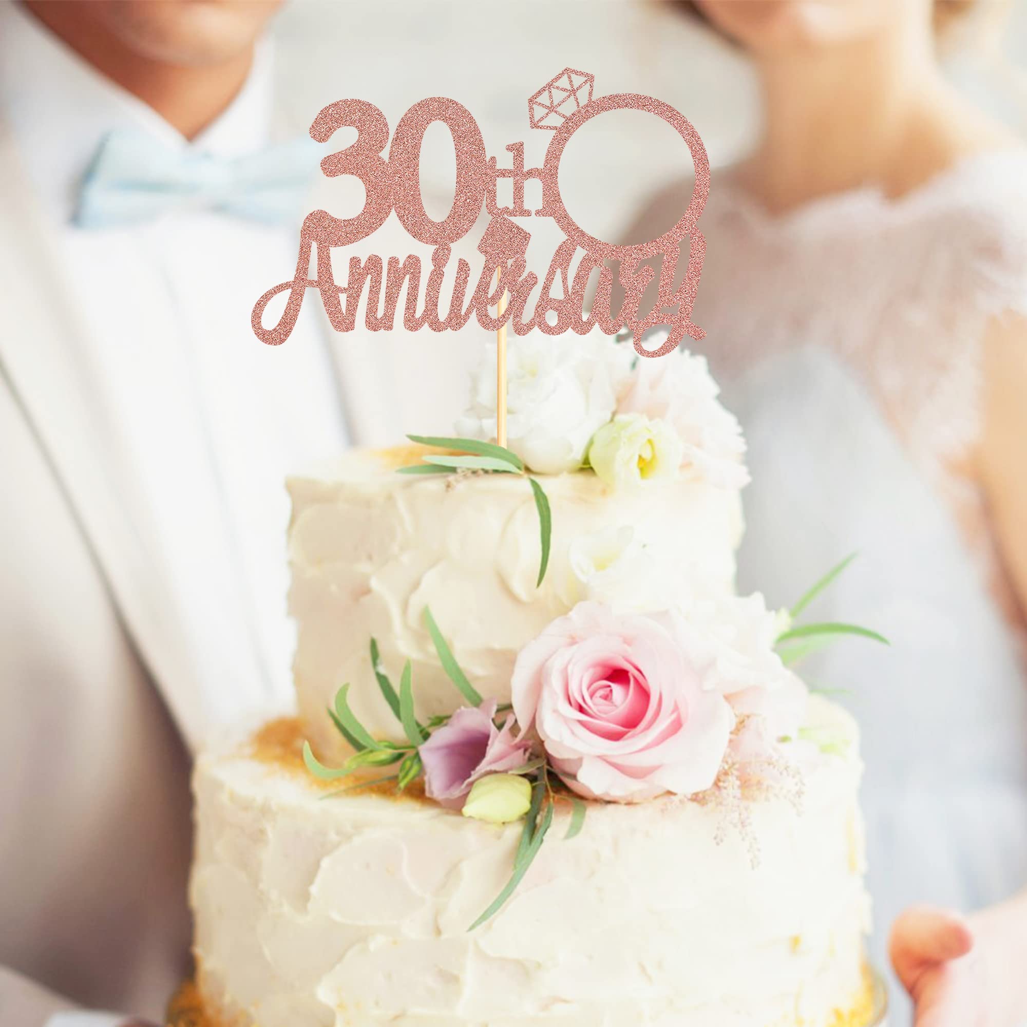 Sumerk 30th Anniversary Cake Topper,13PCS Rose Gold Glitter Cake Toppers Cake Decorations Set for 30th Wedding Anniversary Celebration Party