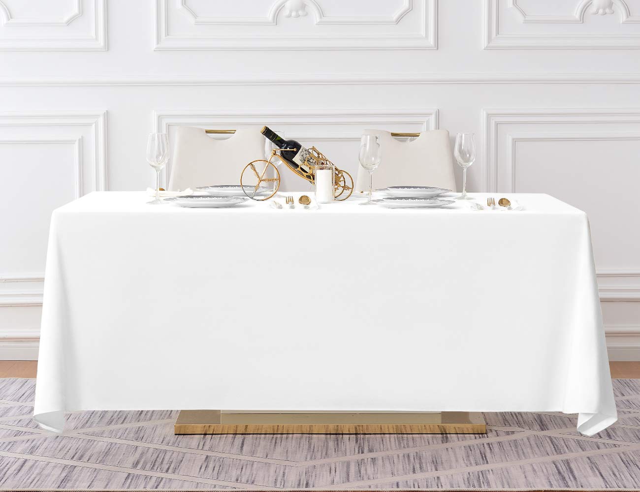 Surmente Tablecloth 90 x 132-Inch Rectangular Polyester Table Cloth for Weddings, Banquets, or Restaurants (White,10 Pack) ………