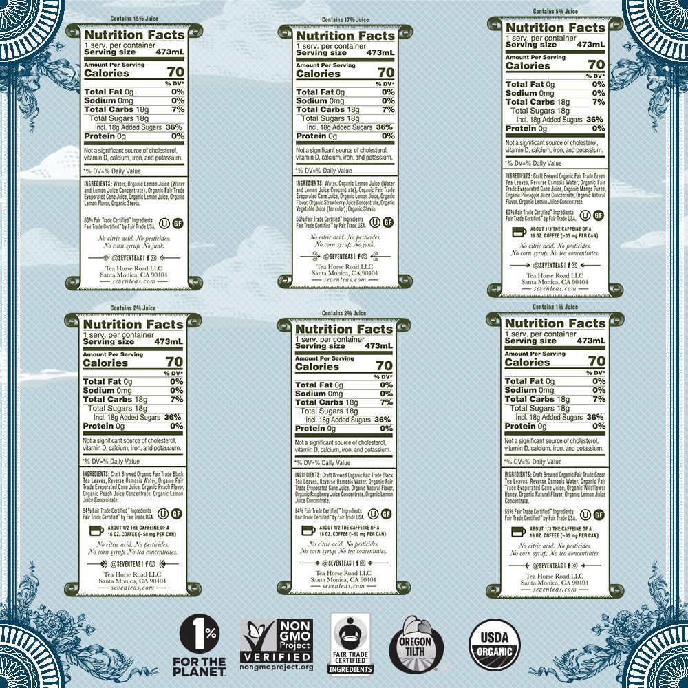 SevenTeas Roadtrip Variety Pack, 16 OZ (Pack of 12 Cans), Organic Iced Tea and Lemonade