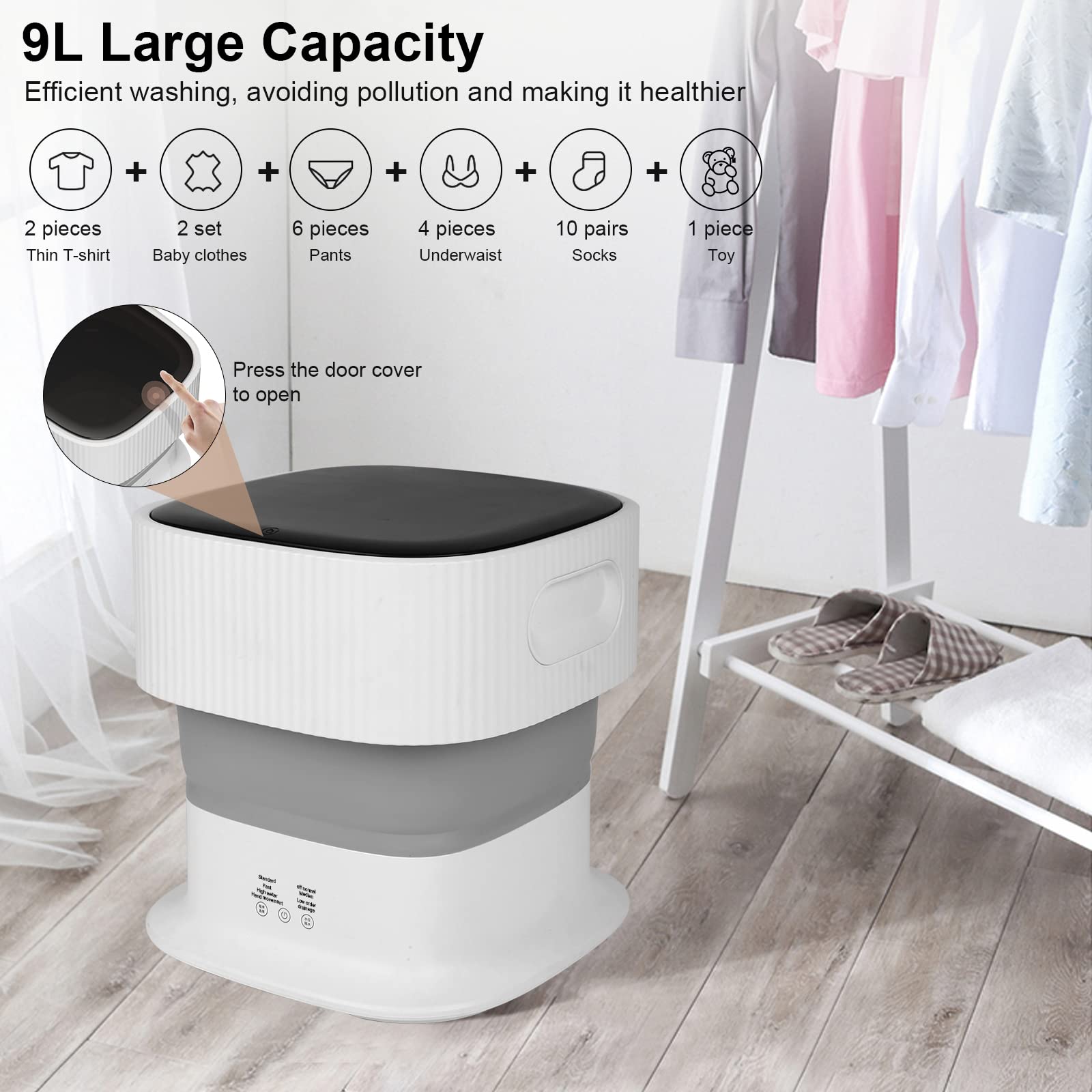 WMLBK Foldable Washing Machine, 2 in 1 Mini Portable Washing Machine With Spin Dryer 9L Portable Washer Combo With Drainage Hose for Small Cloth Underwear Sock Perfect for Apartment Camping RV Travel