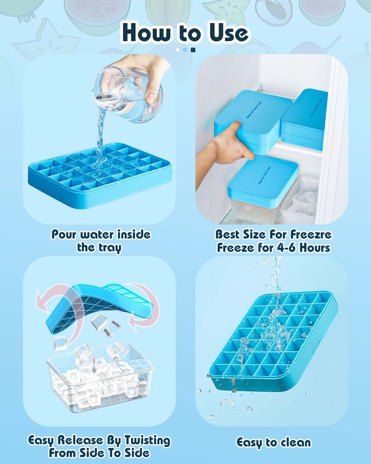 Xdoar Premium Silicone Ice Cube Trays With Lid and Bin, Easy-release Ice trays for Freezer, 70 Small Square Ice Maker with Ice Bucket and Ice Scoop, Ice Cube Storage Container for Chilled Drink Coffee