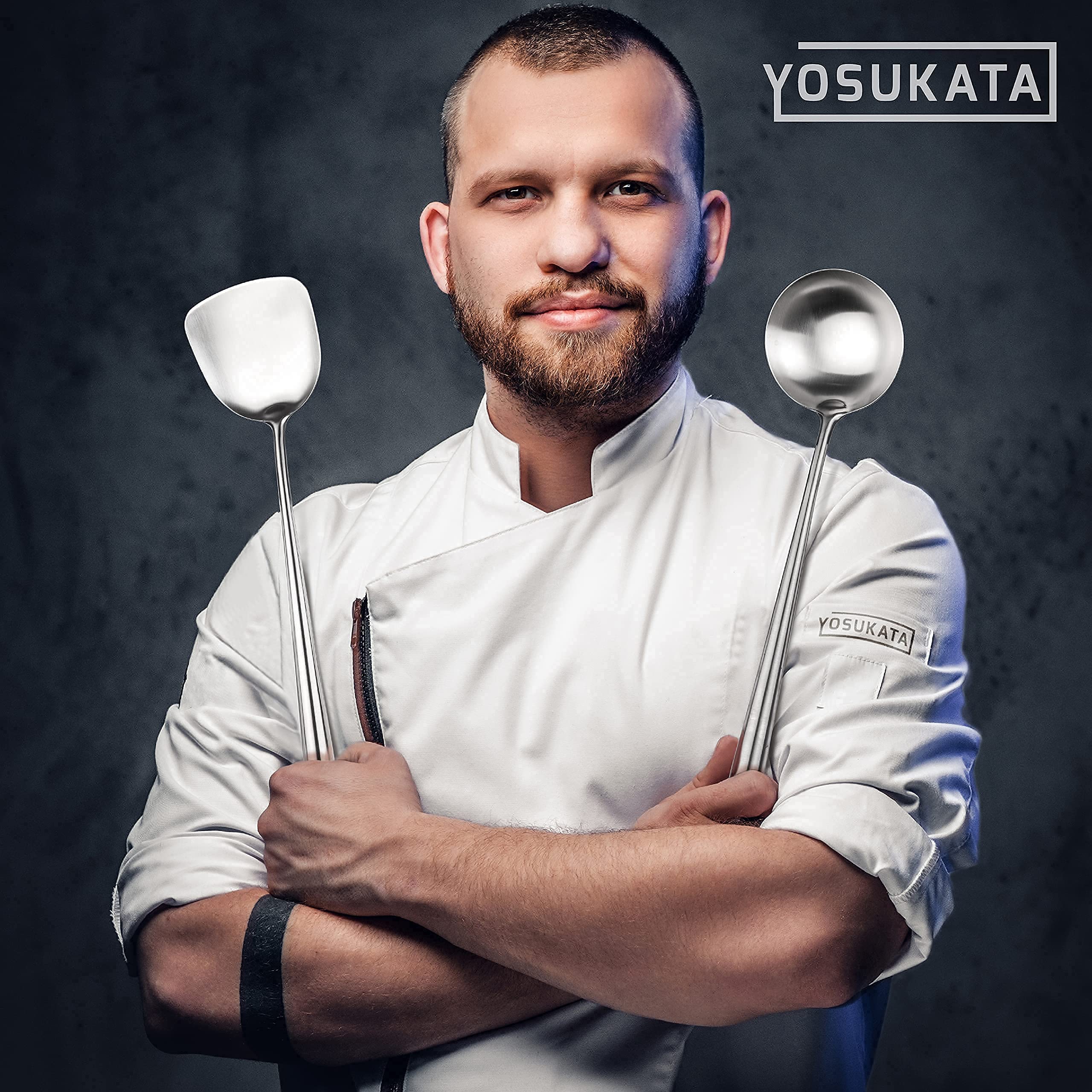 YOSUKATA Carbon Steel Wok Pan – 13,5 “ Woks and Stir Fry Pans 17’’ Wok Spatula and Ladle
