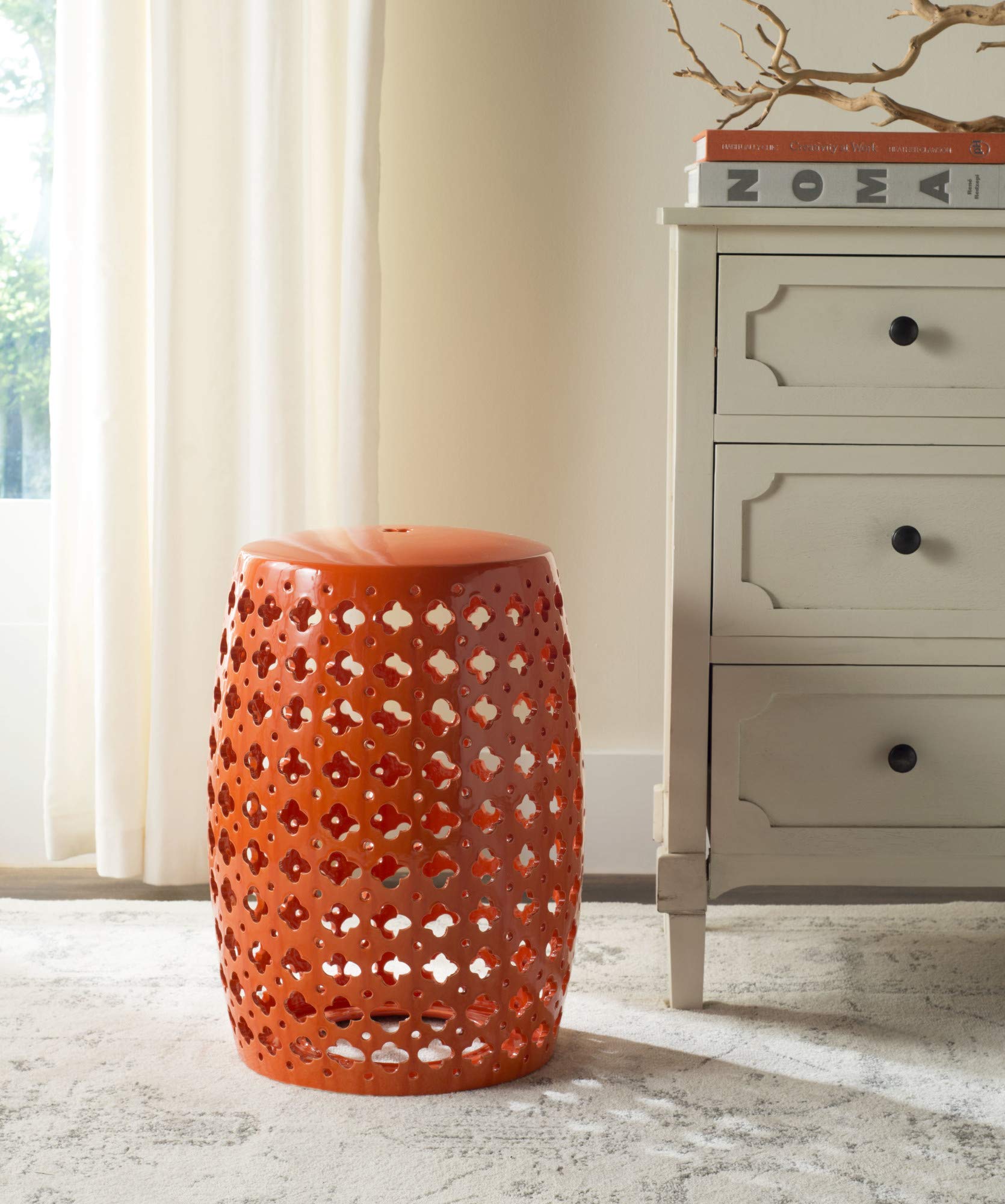Safavieh Lacey Glazed Ceramic Decorative Garden Stool, Orange