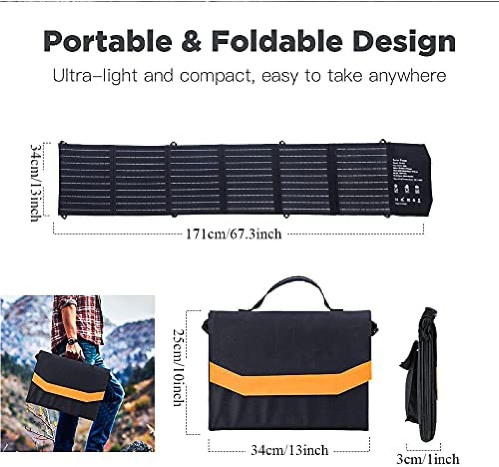 Solar Panel Solar Panel 60W 18V Foldable Solar Panel System Kit Portable Solar Power Bank Charger with 2 Dc and 2 Output High Efficiency