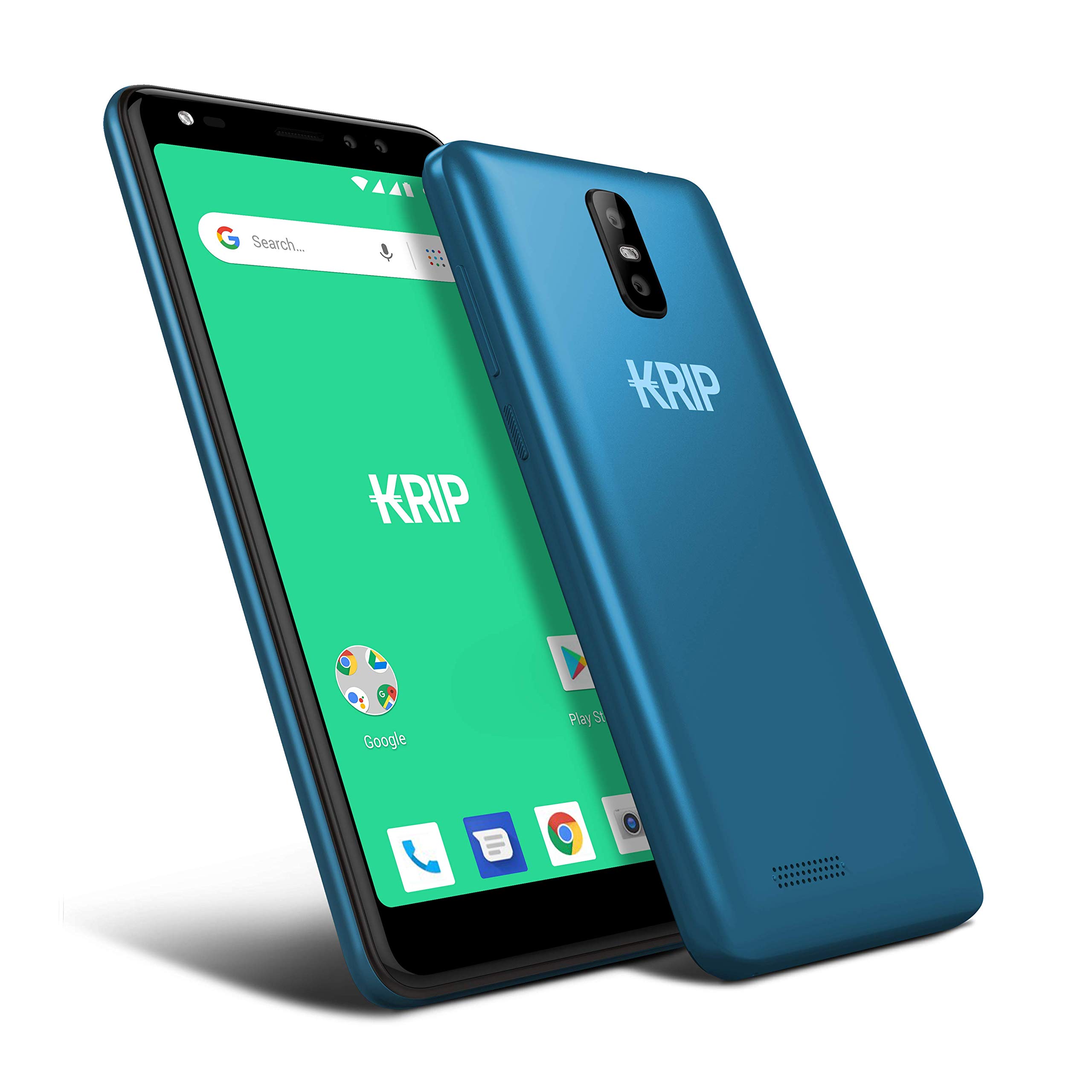 Unlocked Smartphone Android 0S 9-Pie - Mobile KRIP K55h 4GLTE- Screen 5.5"- Memory (16GB + 2GB) -Cell phone Camera (8MP AF +5MP FF )GSM Dual Sim + Case and Headset Included. Blue