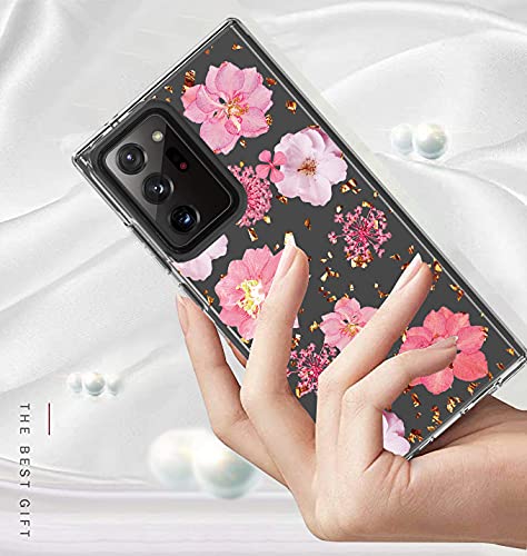 ShinyMax Galaxy Note 20 Ultra Clear Case with Floral Design,Samsung Note 20 Ultra Phone Case,Hybrid Dual Layer Armor Protective Cover Sturdy Anti-Scratch Shockproof Case for Women & Girls-Pink Flowers