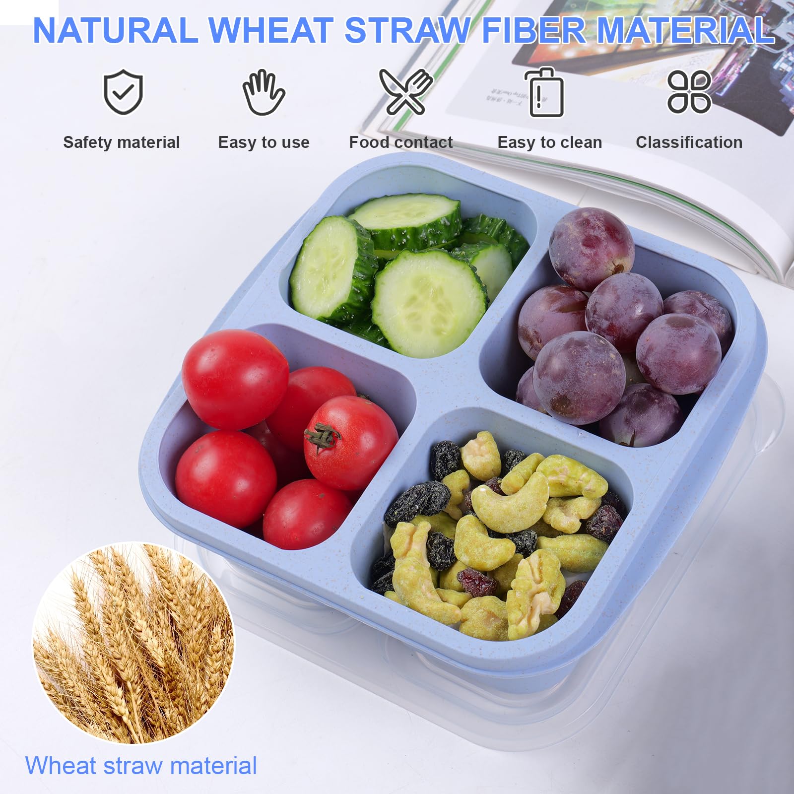 Yiows Lunch Containers, 4 Pack Snack Containers for Kids, Bento Lunch Box Meal Prep Containers Reusable for Kids and Adults, Food Storage Containers For School, Work, Travel(Wheat)