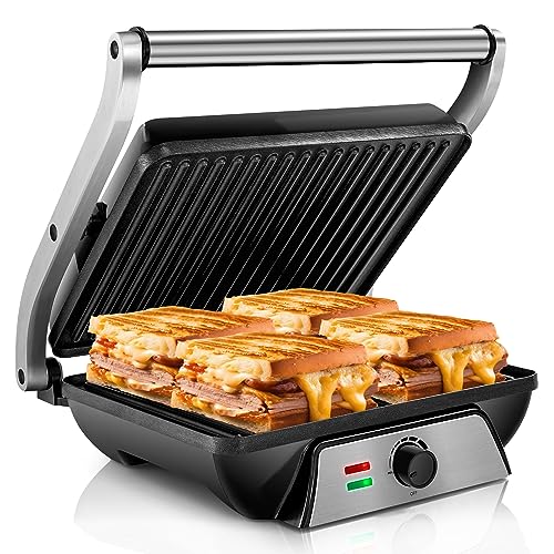 SUSTEAS Panini Press Grill - Sandwich Maker with Non-Stick Cooking Plate, Electric Indoor Grill that Opens 180 Degrees, Floating Hinge Panini Press Grill, Compact Design for Easy Storage