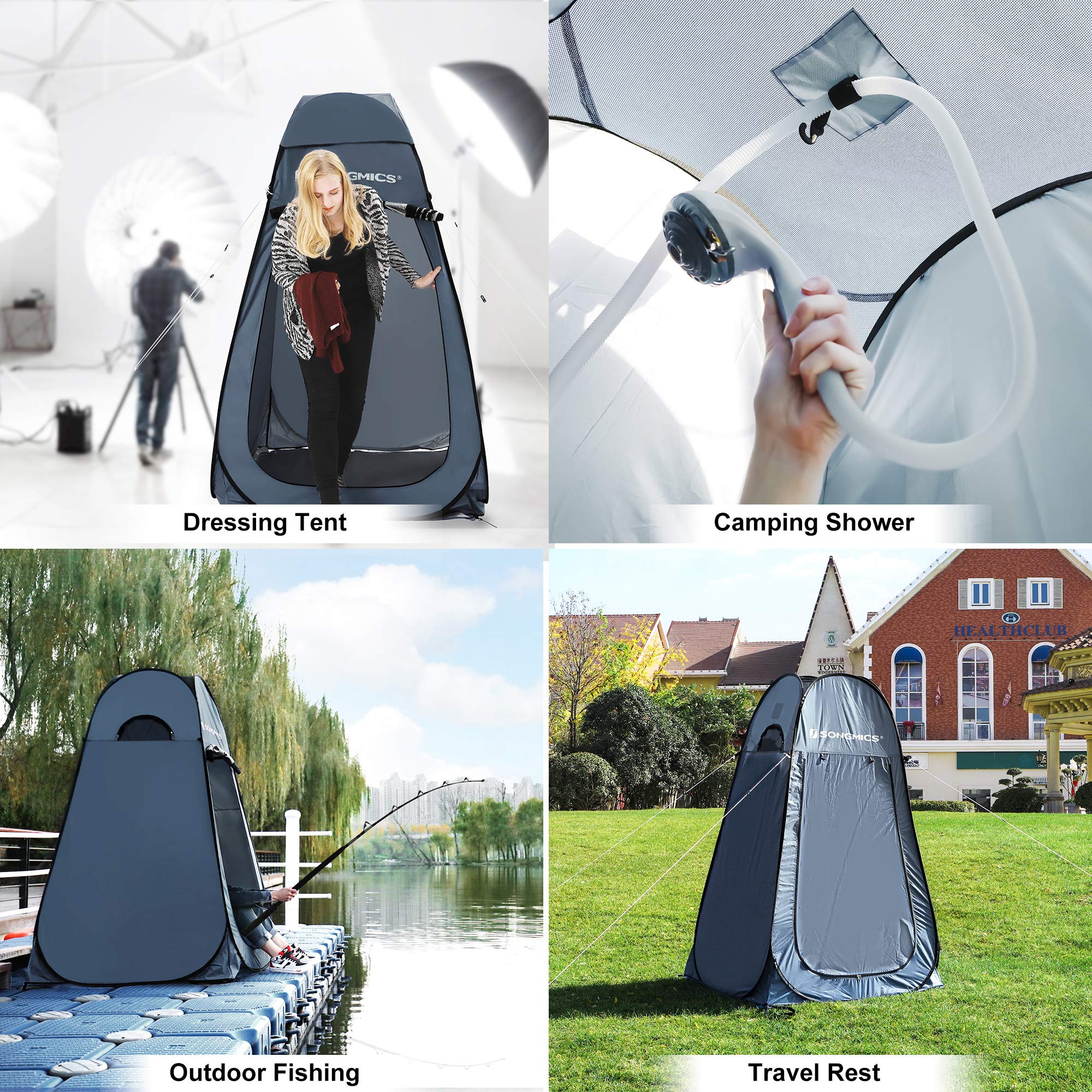 SONGMICS Pop up Tent, Privacy Shelter for Changing Room, Dark Gray + Blue
