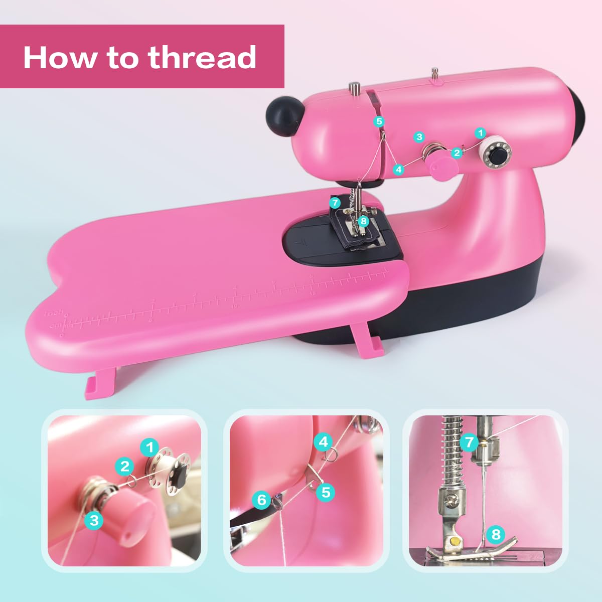 Sewing Machines Mini, portable Sewing Machine,sewing machine child's,kit easy hand held sewing machine manual sewing machine leather jeans plastic Upgraded Electric Sewing Machine with Sewing Bag, Expansion Board, LED Light (Pink)