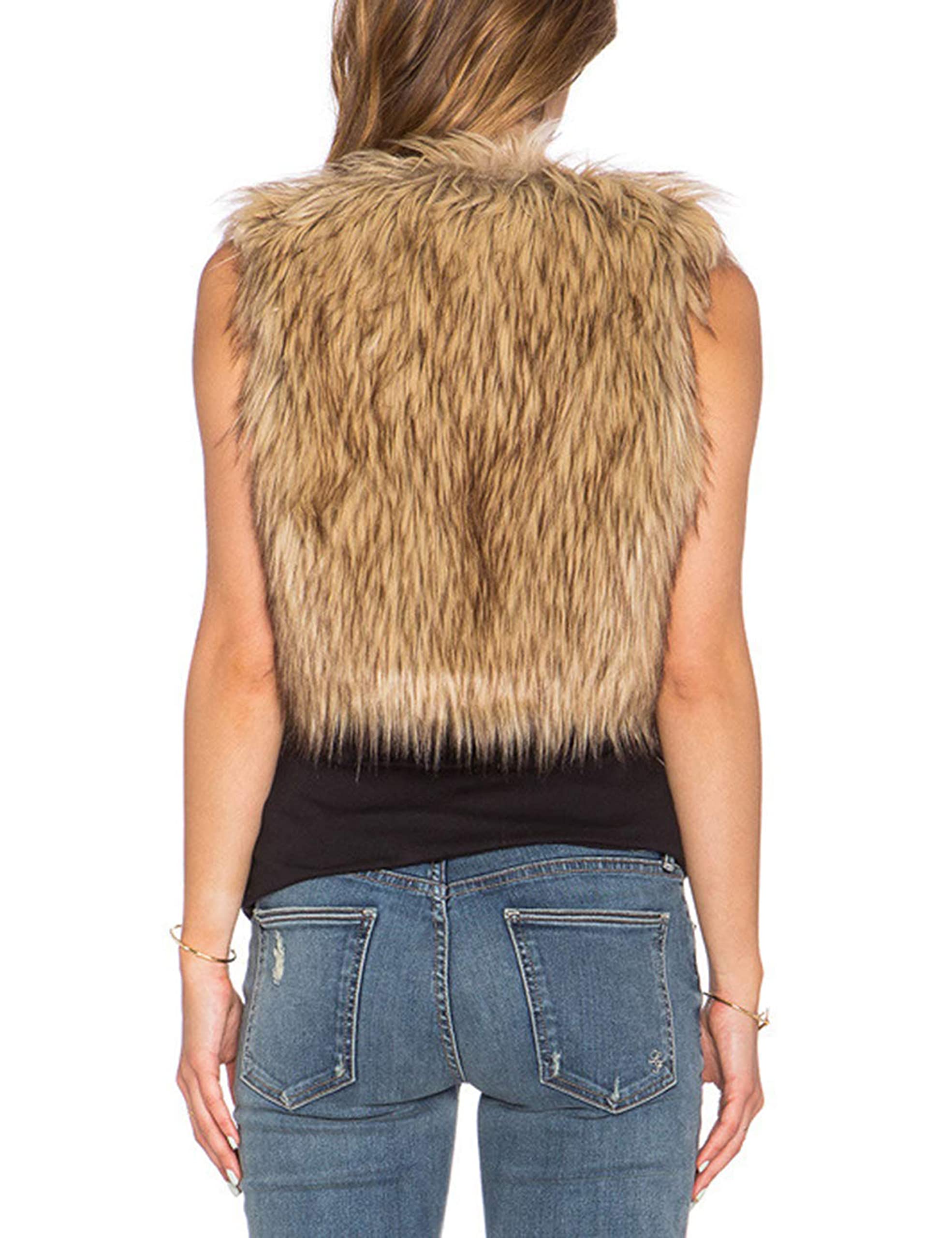 Tanming Women's Sleeveless Open Front Fluffy Short Faux Fur Vests Waistcoats (Grey-XS)