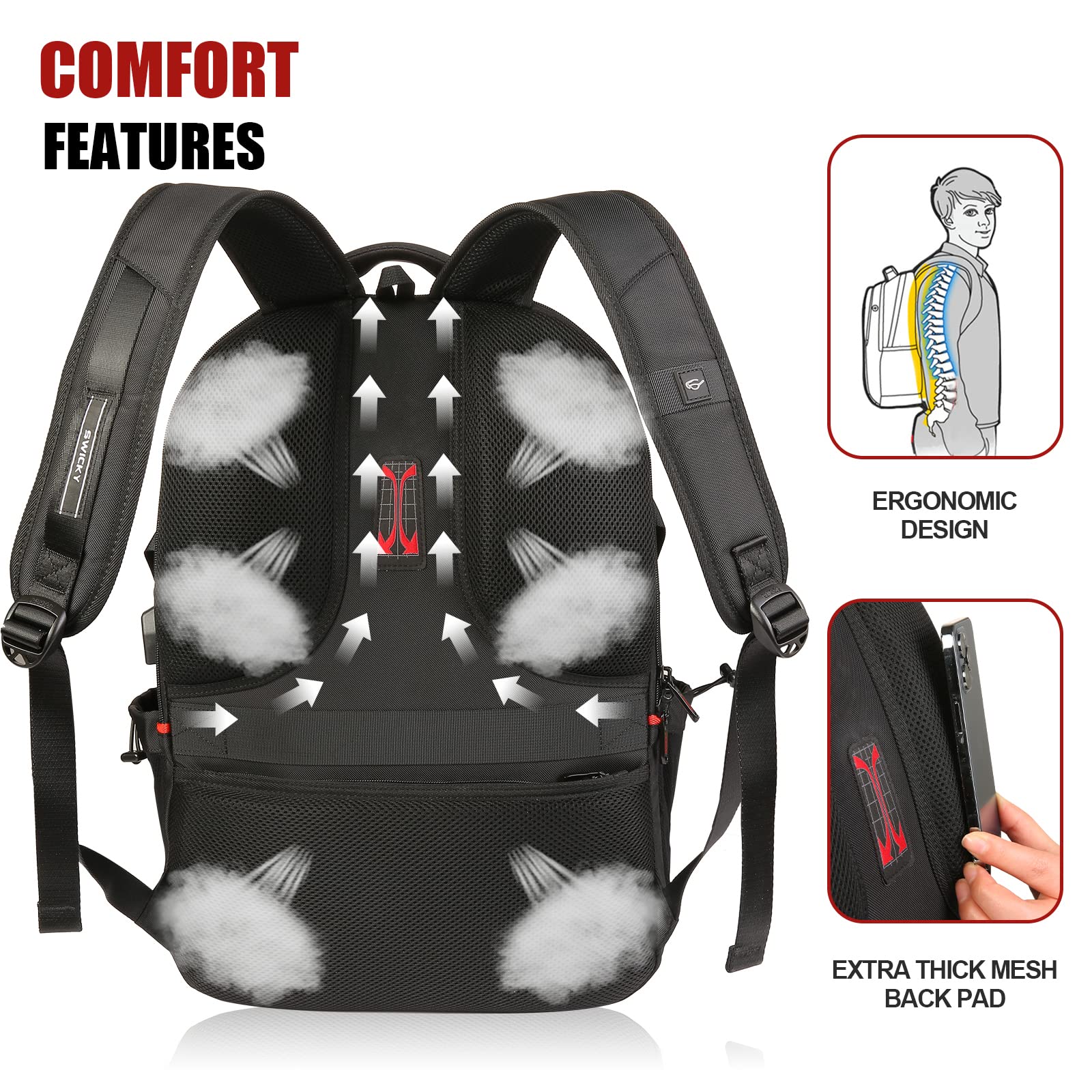 star cloud 18" Business Travel Laptop Backpack with USB Charging Port, Anti-Theft Dual Access Zippers, and Dedicated Shoe Compartment - Water-Resistant Sport Gym Backpack for College&Hiking&Camping