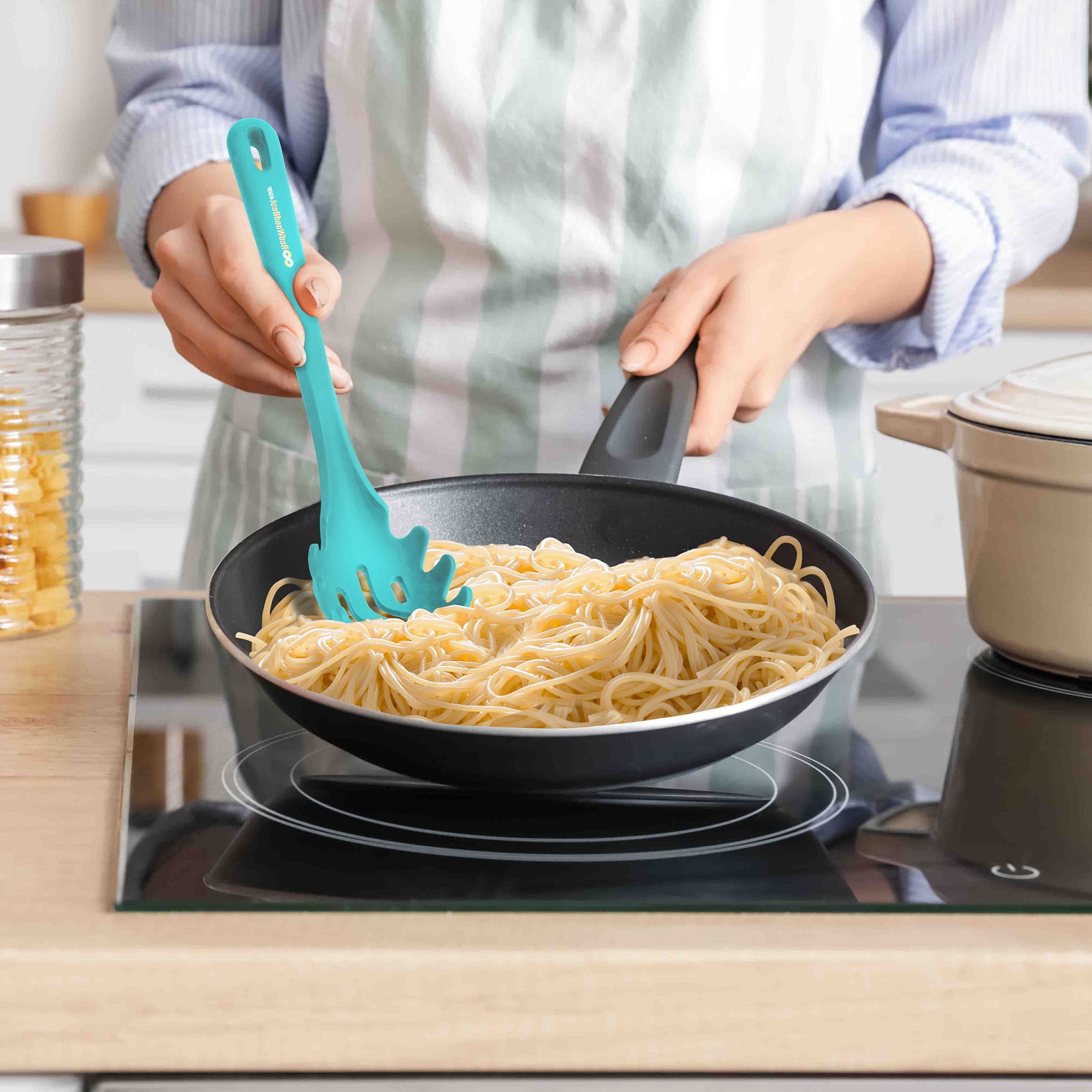 RedWoodBest Silicone Cooking Utensils Set - Make Warm Home-cooked Pasta with Our Silicone Utensils - BPA-Free Silicone Pasta Fork Laddle Turner 3pc Set - Safe for Teflon (Teal Color)
