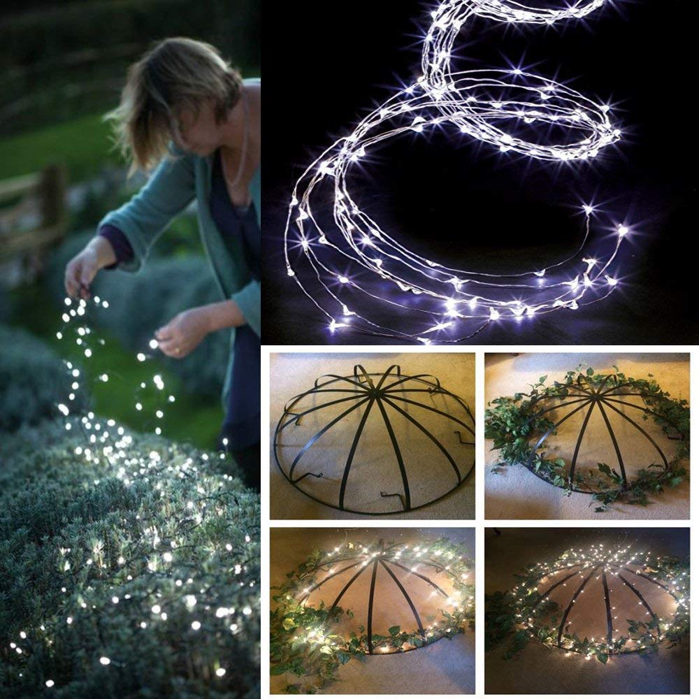 Solar Powered Twinkle Fairy Lights, 10 Strands 200 LEDs Waterproof Timbo String Lights Waterfall Decorative Silver Wire Solar Lights for Outdoor, Garden, Christmas Tree