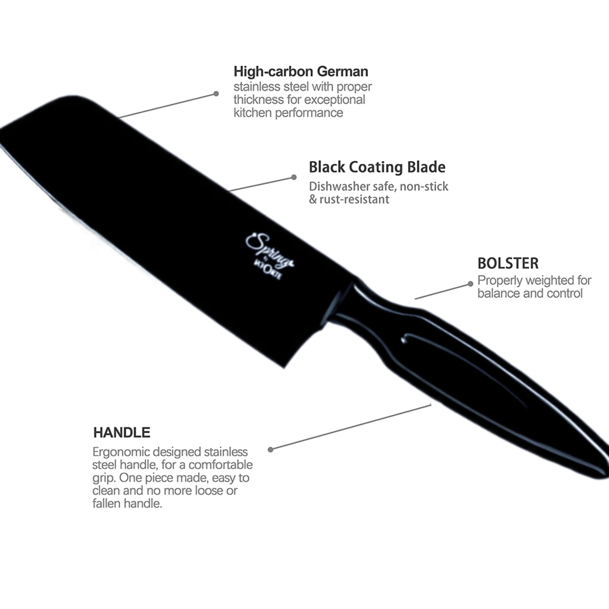 Spring Premium 03 Pcs Knife Set- Single Pcs Crafted No Joints- Extreme Sturdiness and Superior Longevity (Cleaver Knife Set, Chef Knife Set, Fruit Knife)