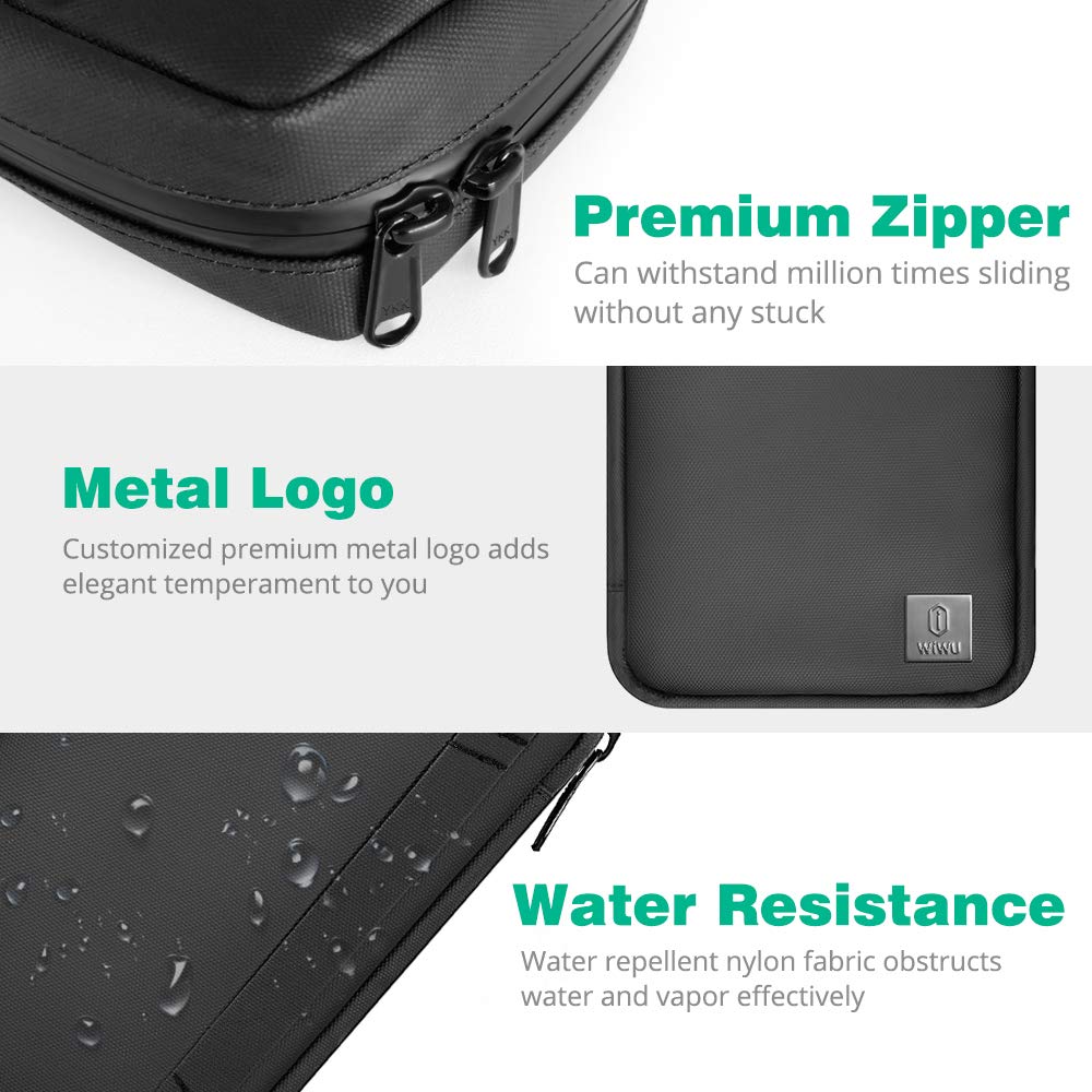 WIWU Travel Cable Organizer Bag, Waterproof Electronics Accessories Pouch Bag for Apple Pencil,Hard Drives, Cable, Charger, Phone, USB, SD Card (Black