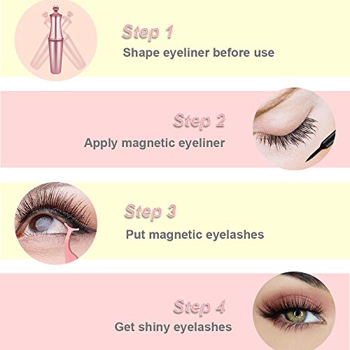 Upgraded Magnetic Eyelashes and Magnetic Eyeliner,3D Waterproof Natural Look Magnetic Lashes Set 2 Pairs with Mirror and Tweezers- No Glue Needed
