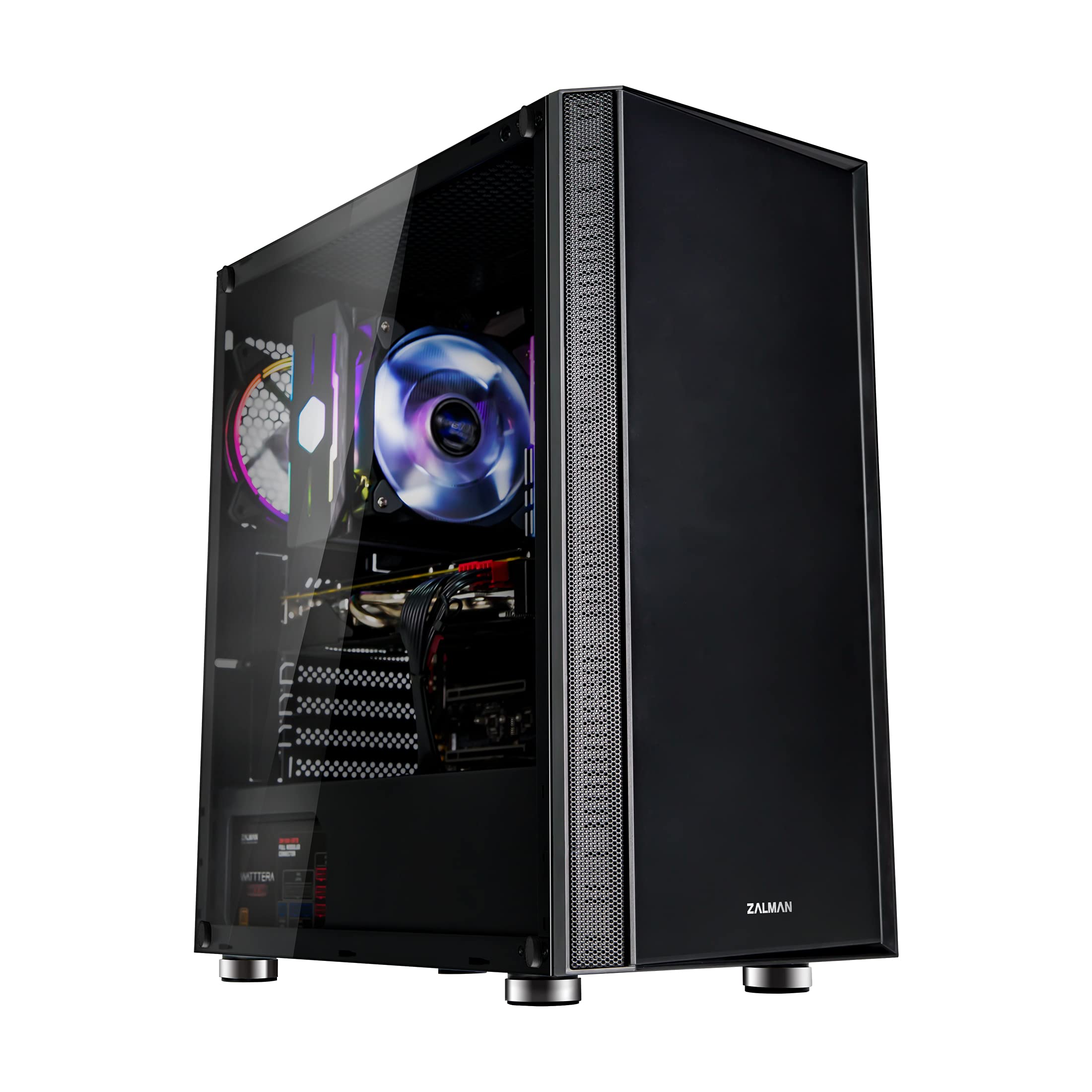 Zalman R2 ATX Mid Tower Gaming PC Computer Case, Mesh Front Panel, Tempered Glass, Top I/O Ports, Cooling System, Black,R2 Black,R2 Black