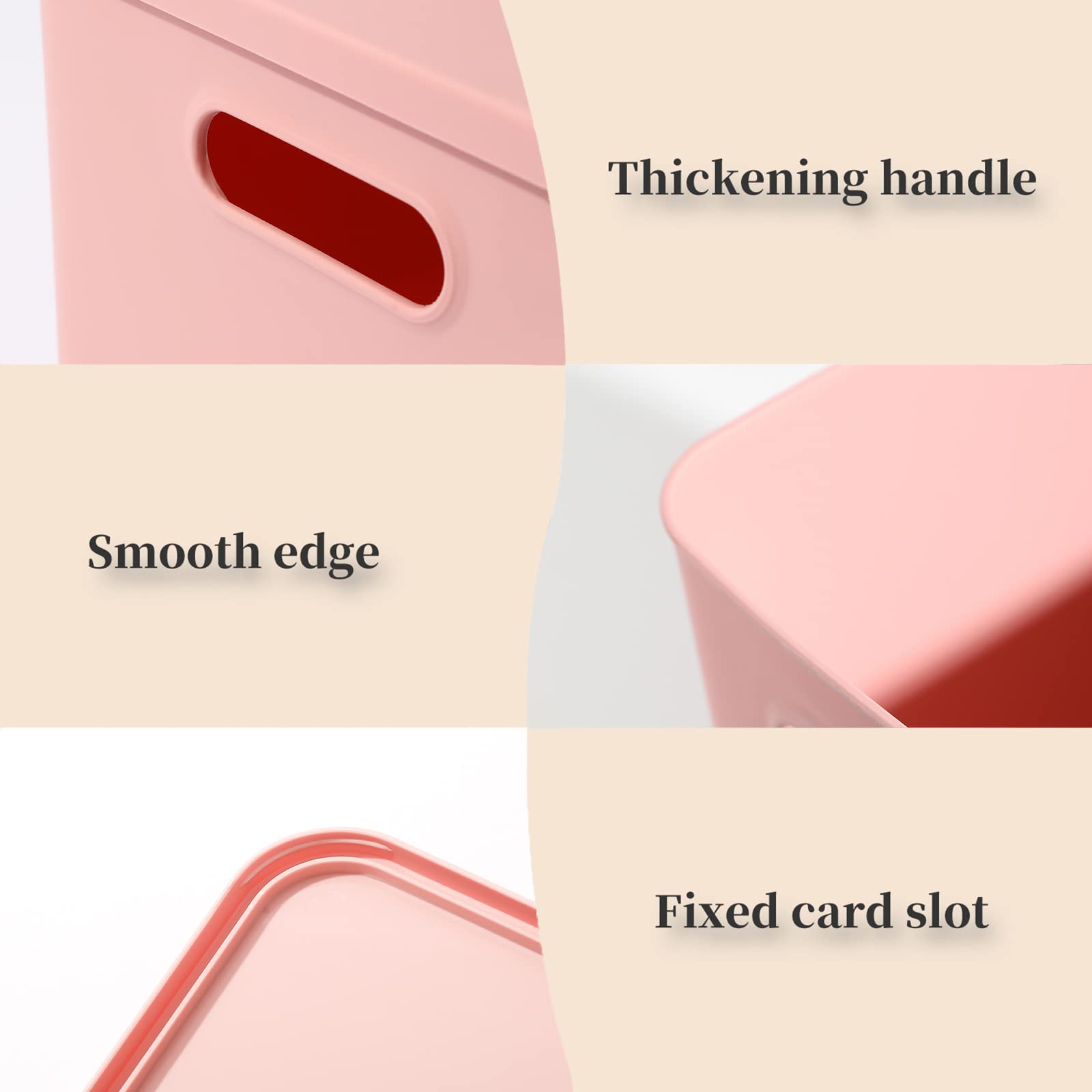 Yishyfier Plastic Storage Baskets With Lid Organizing Container Lidded Knit Storage Organizer Bins for Shelves Drawers Desktop Closet Playroom Classroom Office (4XL+2L, Pink)