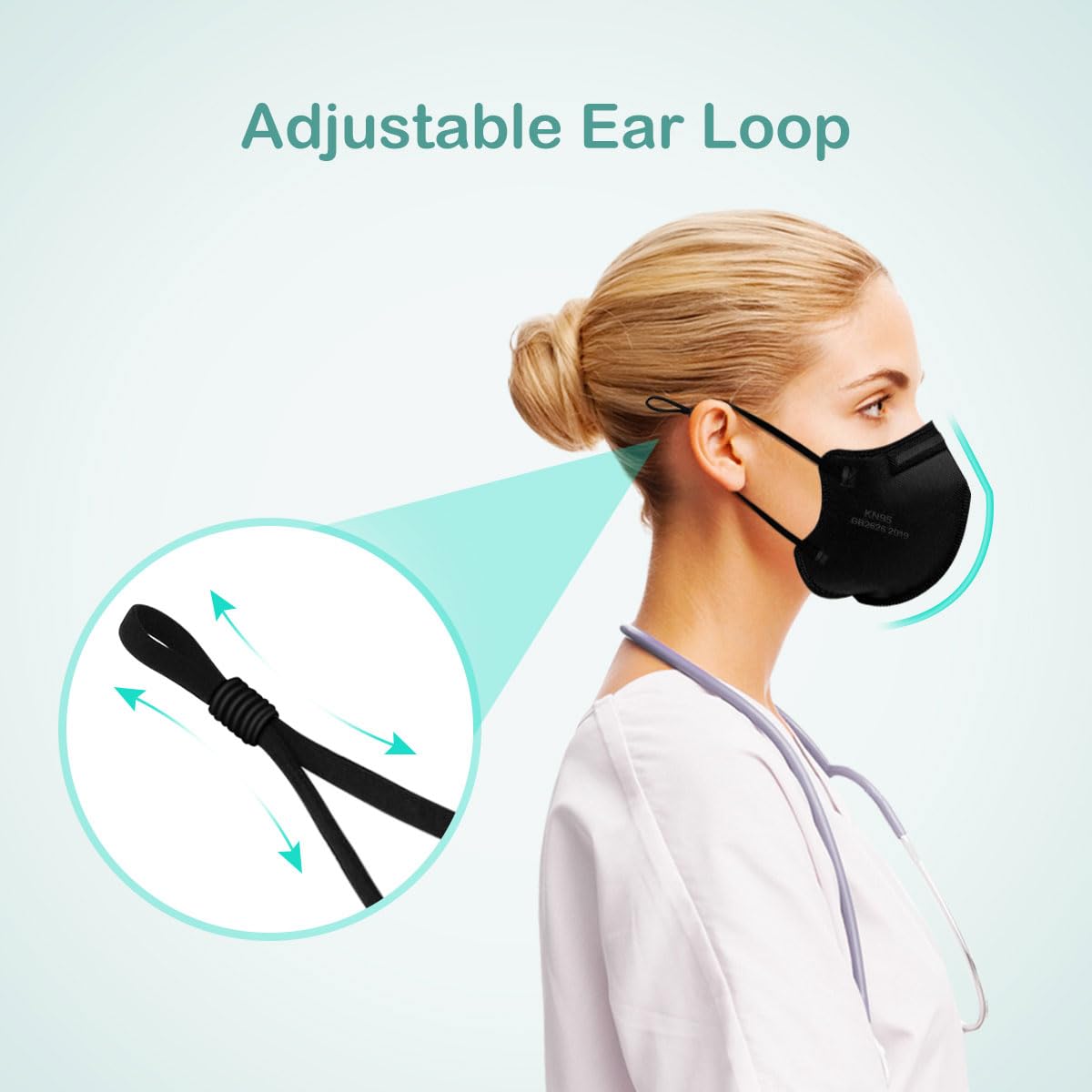 X-AOKOS KN95 Protective Face Mask 20 Pack, Disposable Respirator Masks with Adjustable Ear Straps and Sponge Pad, Black