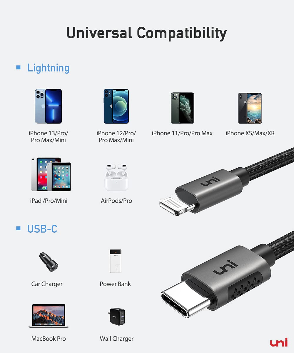 uni USB-C to Lightning Cable (6FT MFi-Certified), Braided Nylon Lightning Cable, Fast Charging Lightning Cable Competible with iPhone 14 Pro Max 13 12 11 X XS XR, iPad Air 5, AirPods Pro, and More