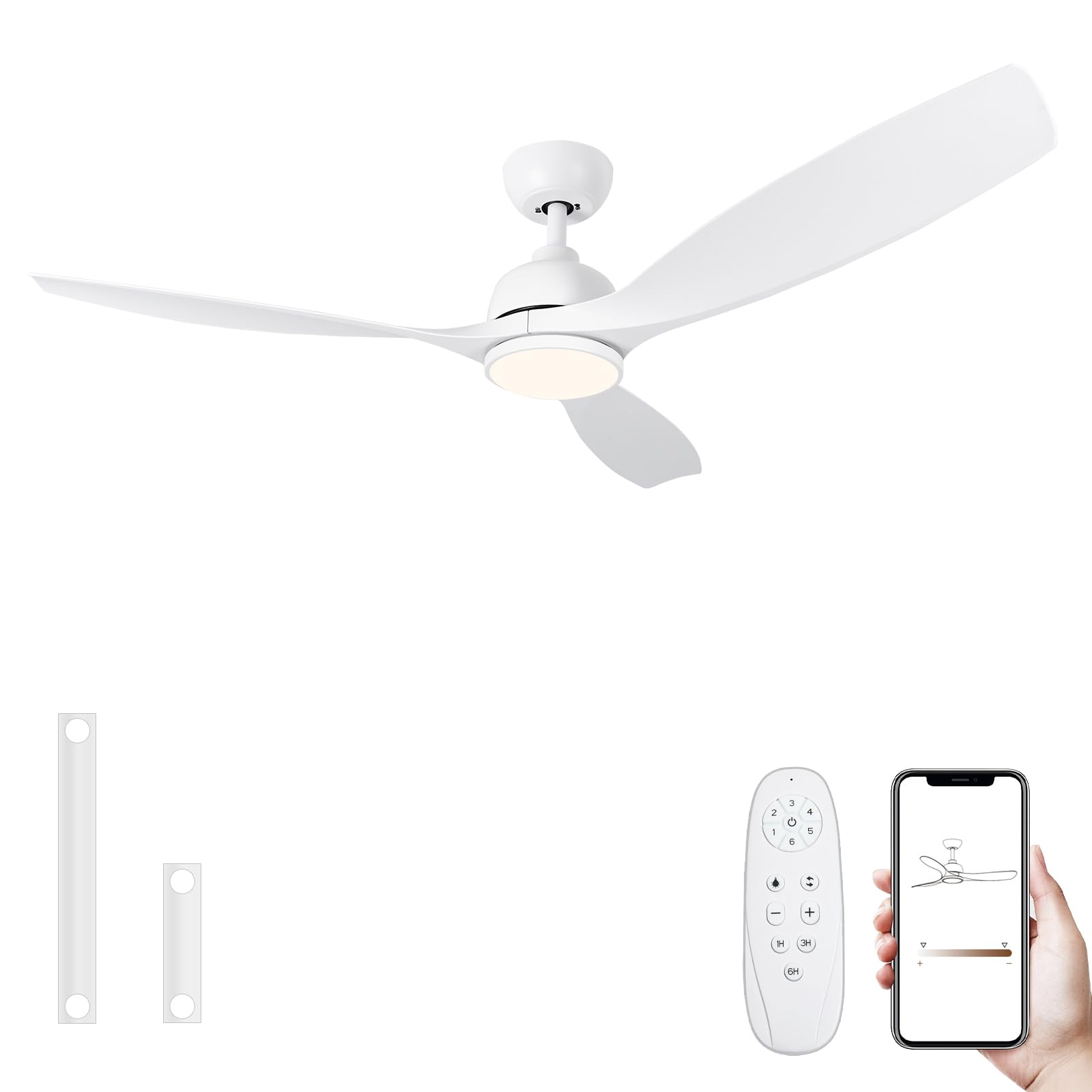 SODSEA 52 Inch Ceiling Fan with Lights, white Modern Ceiling Fan with Remote/APP Control Dimmable 3-Color Temperature,2 Rods, ceiling fan with lights remote control.for Indoor/Outdoor…