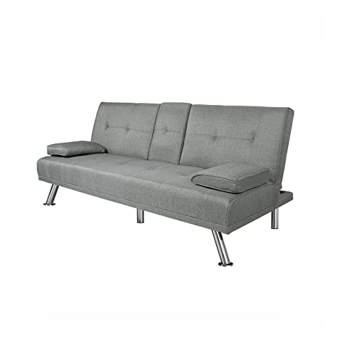 Upholstery Futon Sofa Loveseat Convertible Sleeper Couch Bed Daybed,Folding Recliner with 2 Cup Holders,Removable Soft Pillow-Top Armrest,3 Angles for Living Room Apartment Office Furniture Sets