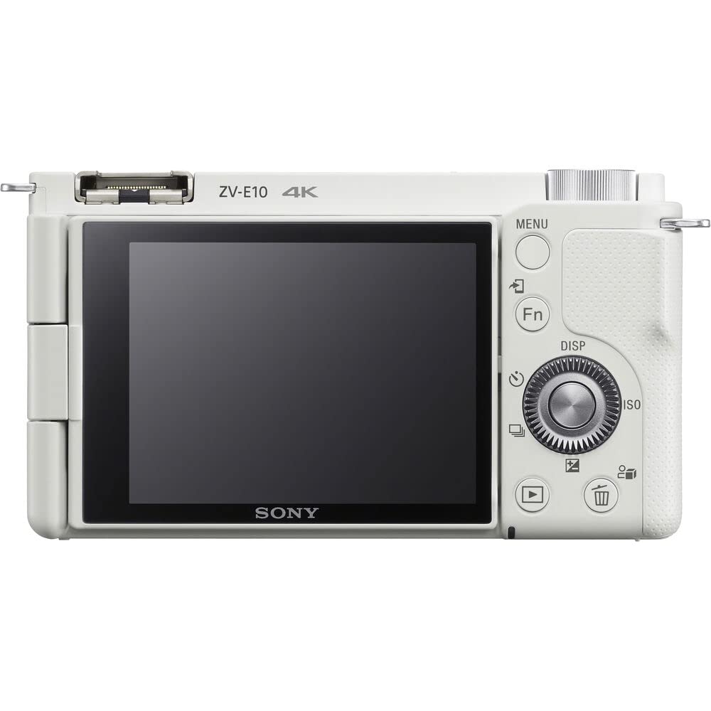Sony ZV-E10 Mirrorless Camera (Body, White) (ILCZV-E10/W) + 64GB Memory Card + Bag + Card Reader + HDMI Cable + Flex Tripod + Hand Strap + Memory Wallet + Cleaning Set (Renewed)