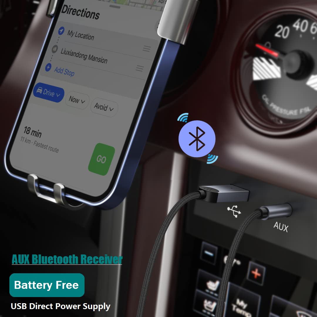 sunshot Bluetooth 5.0 Car Receiver, USB DAC Aux to Bluetooth Adapter with Built-in Microphone for Hands-Free Calls and Auto On Function, Compatible with Car Stereos & Home Audio - Upgrade Your Sound!