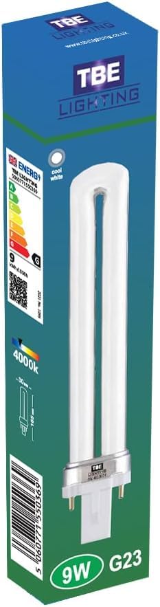 TBE LIGHTING 9w G23 2-Pin CFL Energy Saving Lamps - Cool White 4000K, 8000 Hour Life, 540 Lumen (6-Pack)