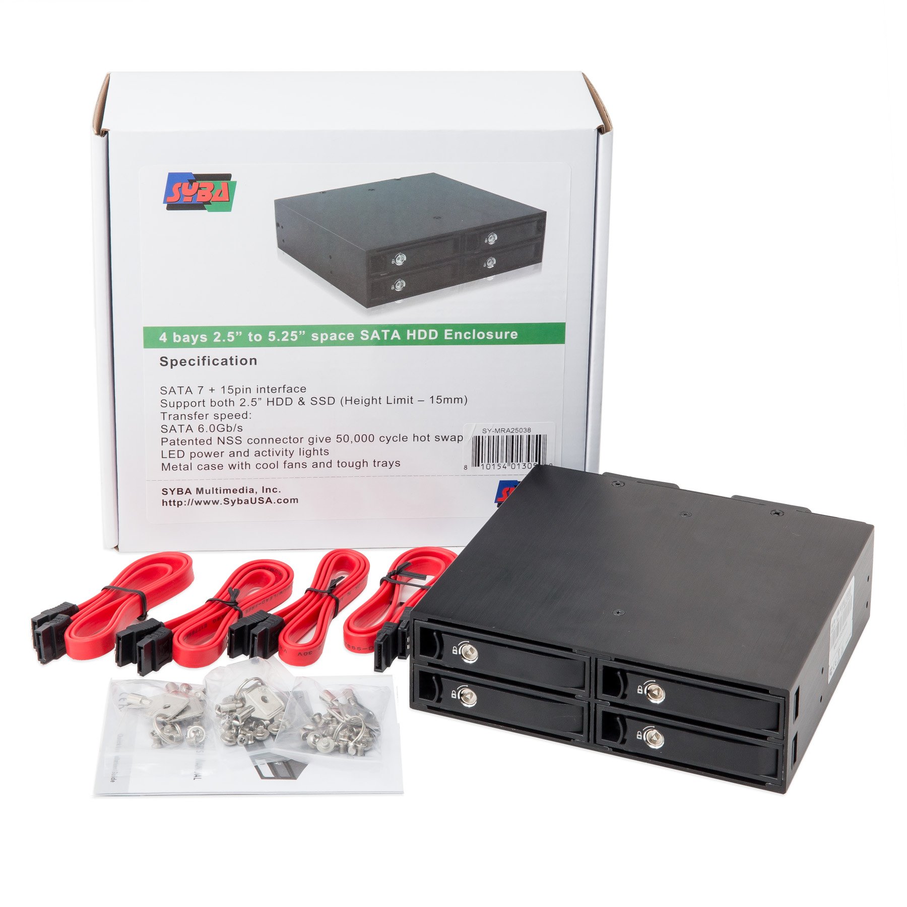 Syba 4 Bay 2.5” SATA Hard Drive Mobile Rack Mount for 5.25" Drive Bays, for HDD SSD SY-MRA25038